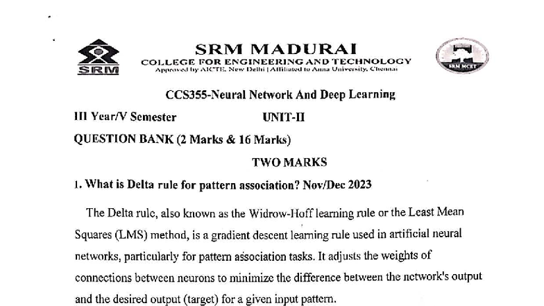 NNDL UNIT II - QUESTION BANK on Network and Deep Learning - Studocu