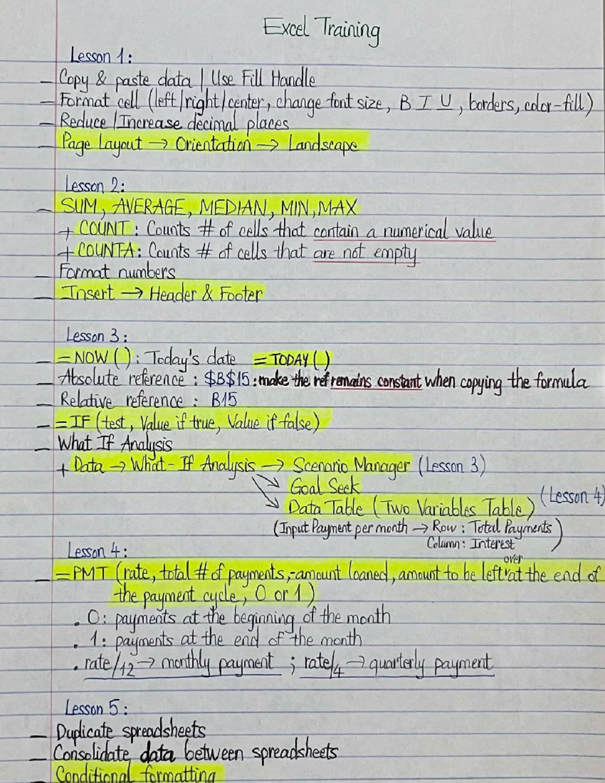 Excel Training: Lessons on Data Management & Formulas - Studocu