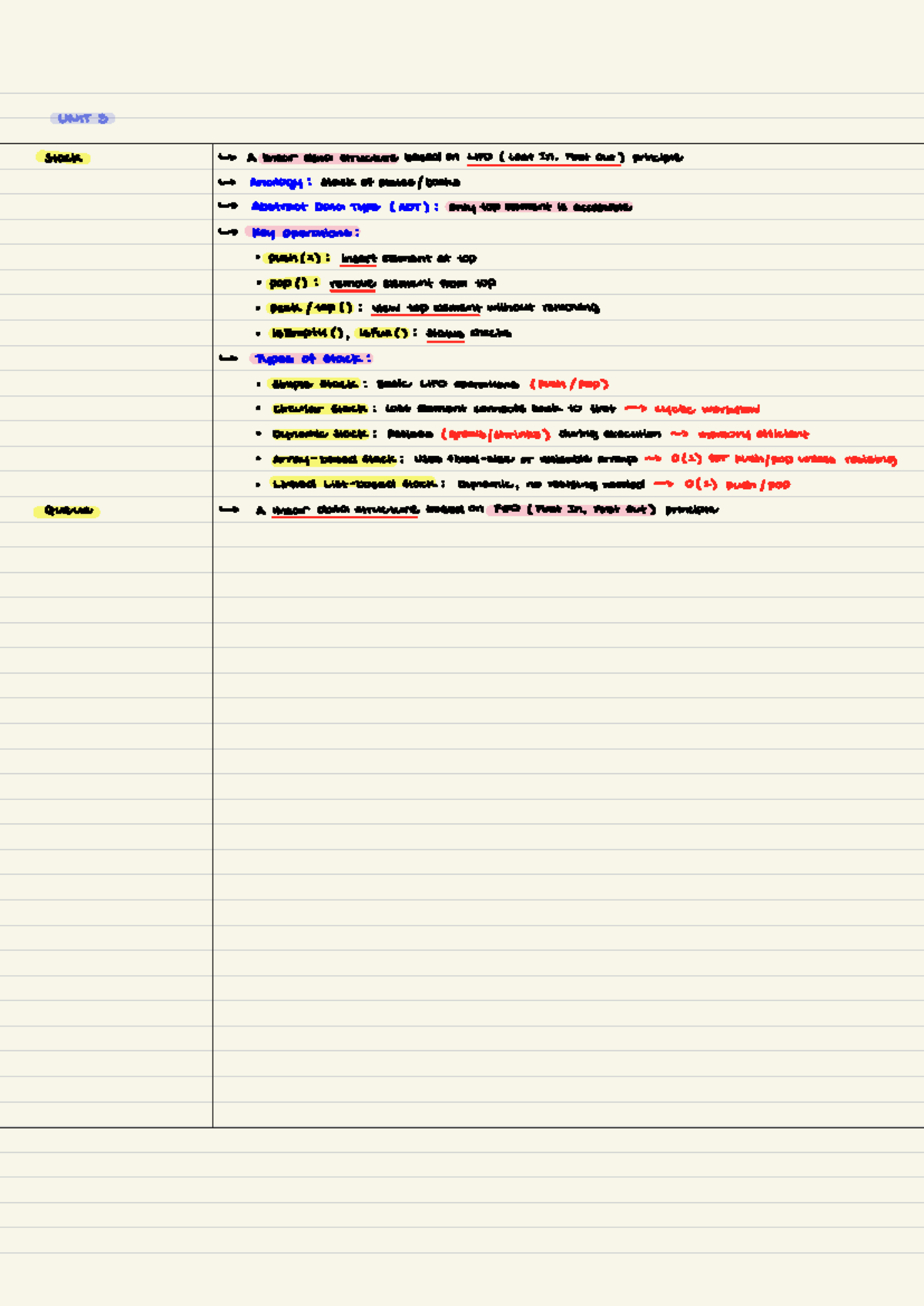 CS 3303 - Unit 3 Notes: Understanding Stack Data Structures - Studocu