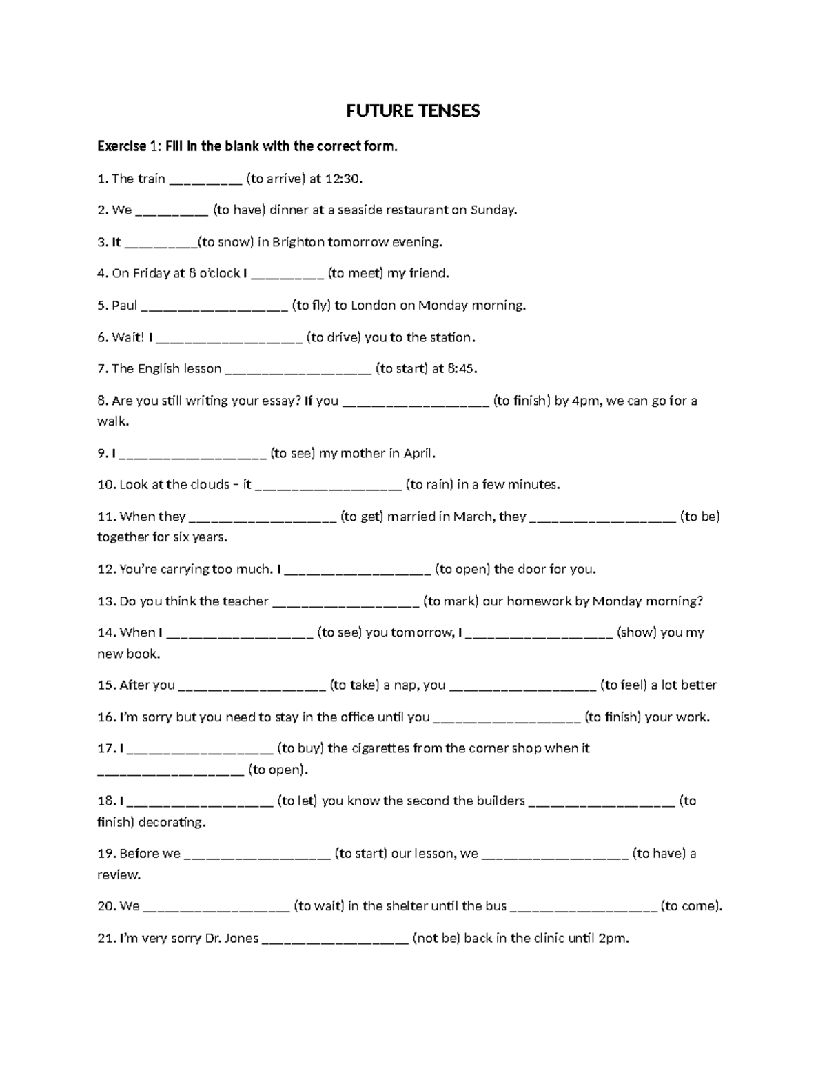 Future Tenses Exercises and Answers (Exercise 1 & KEY) - Studocu