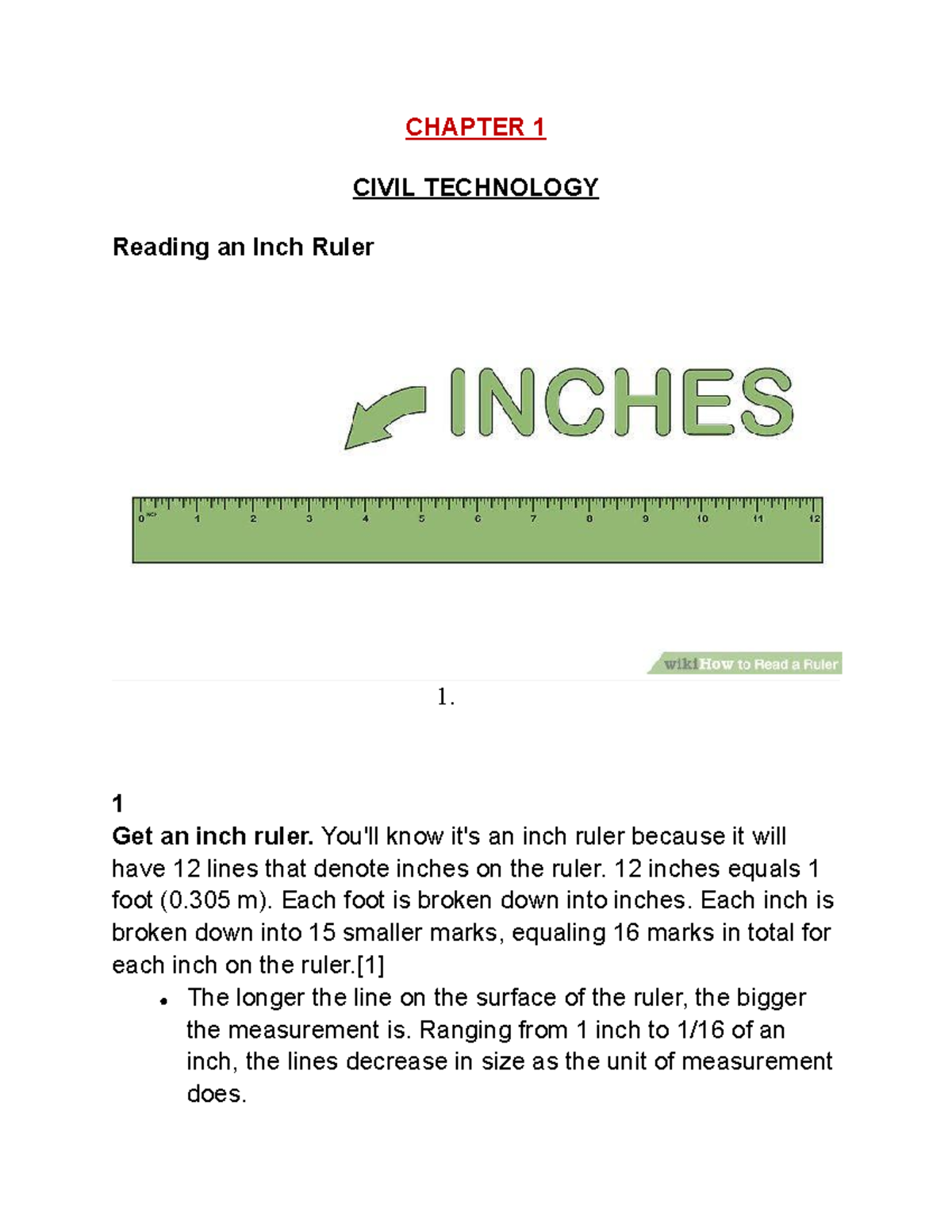 Civil Technology - CH 1: Understanding Inch and Metric Rulers - Studocu
