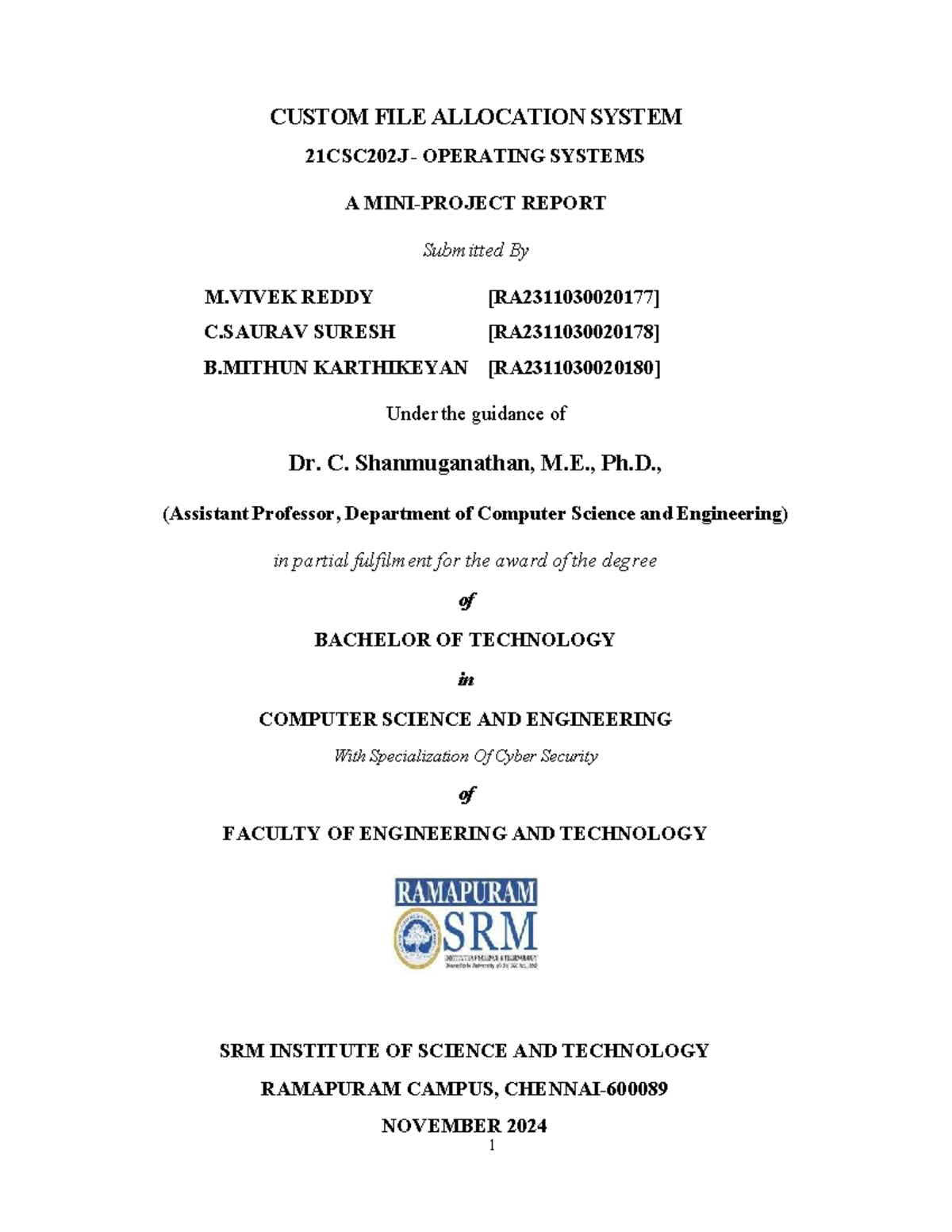 Custom File Allocation System Mini-Project - 21CSC202J - Studocu