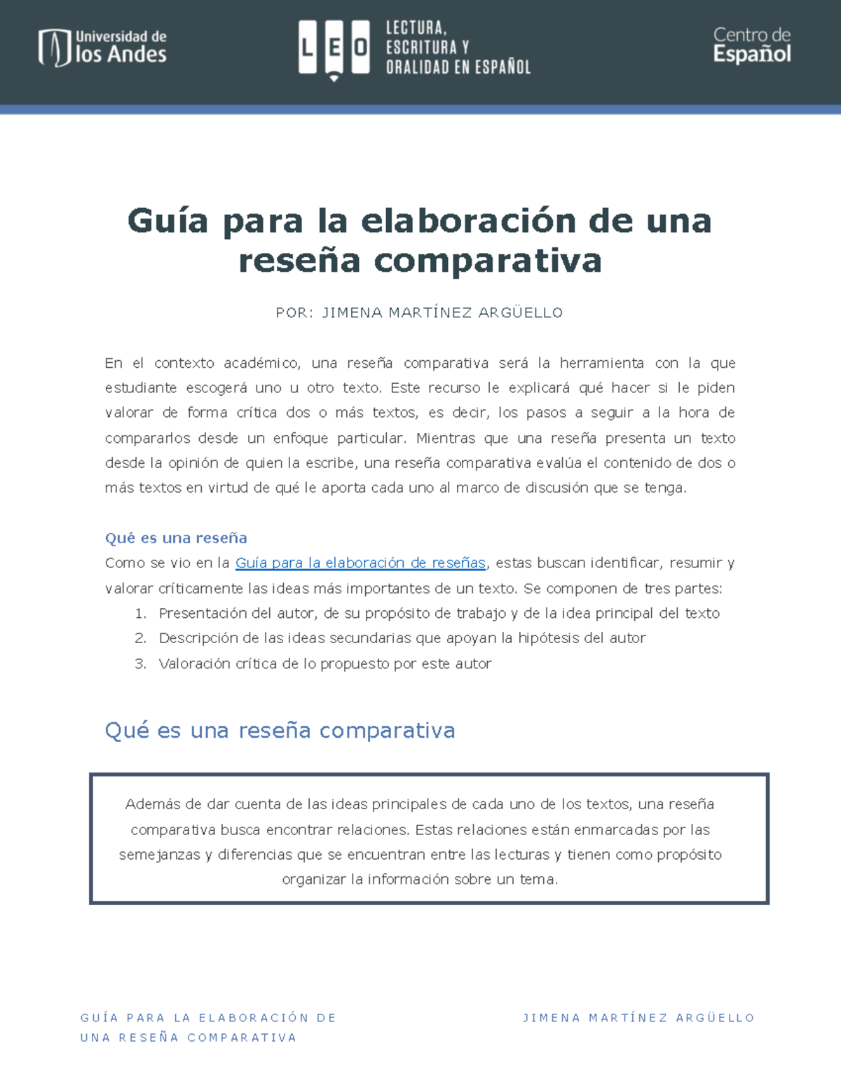 Guía para la elaboración de una reseña comparativa - G U Í A P A R A L A E L A B O R A C I Ó N D ...