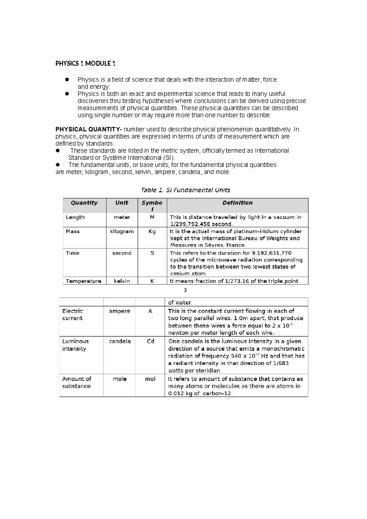 Physics 1 Module 1 - PHYSICS 1 MODULE 1 Physics is a field of science ...