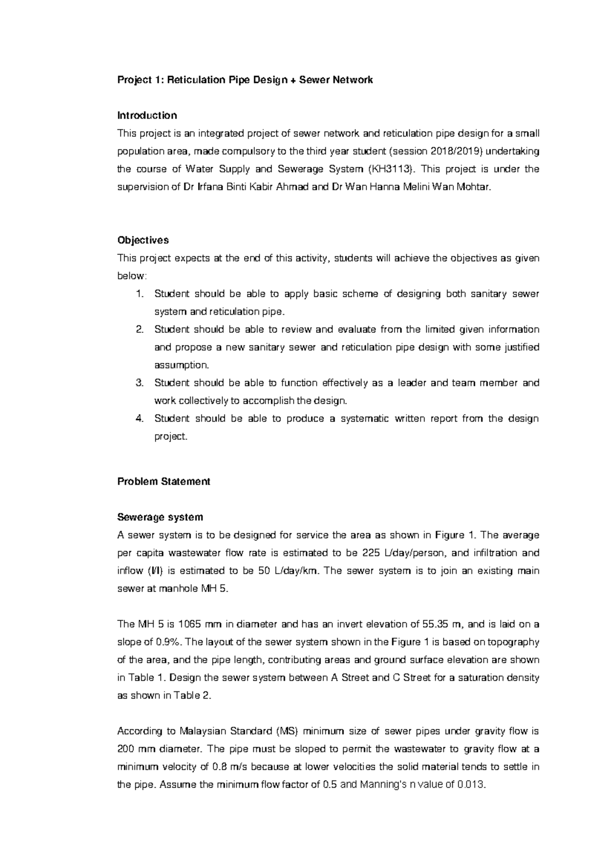 Water Reticulation System Design Project - KH3113 (2018/2019) - Studocu