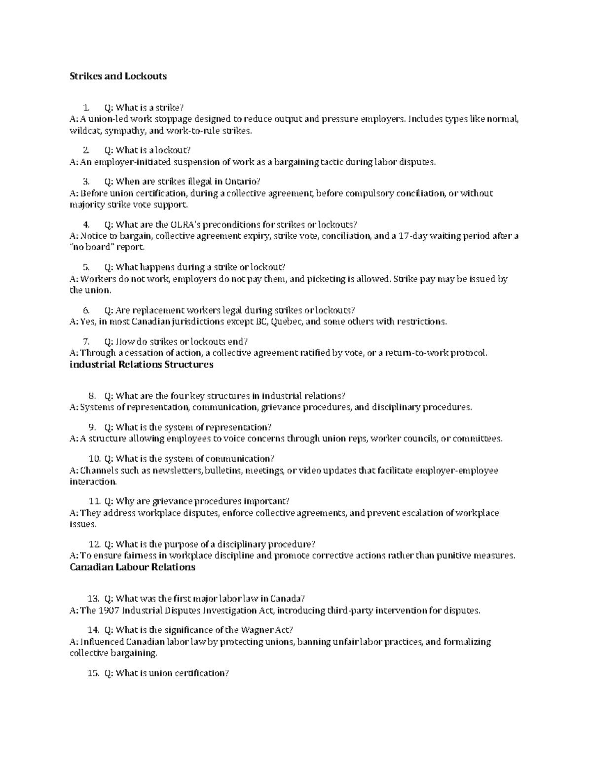 Strikes and Lockouts Overview - CVBNM Essential Study Guide - Studocu