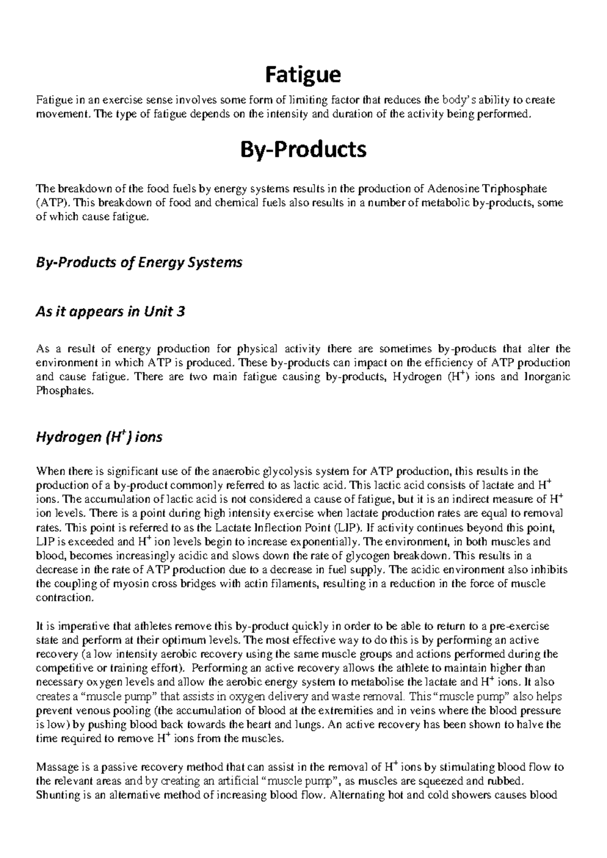 Energy for Physical Activity: Fatigue & Recovery Insights (Unit 3 ...