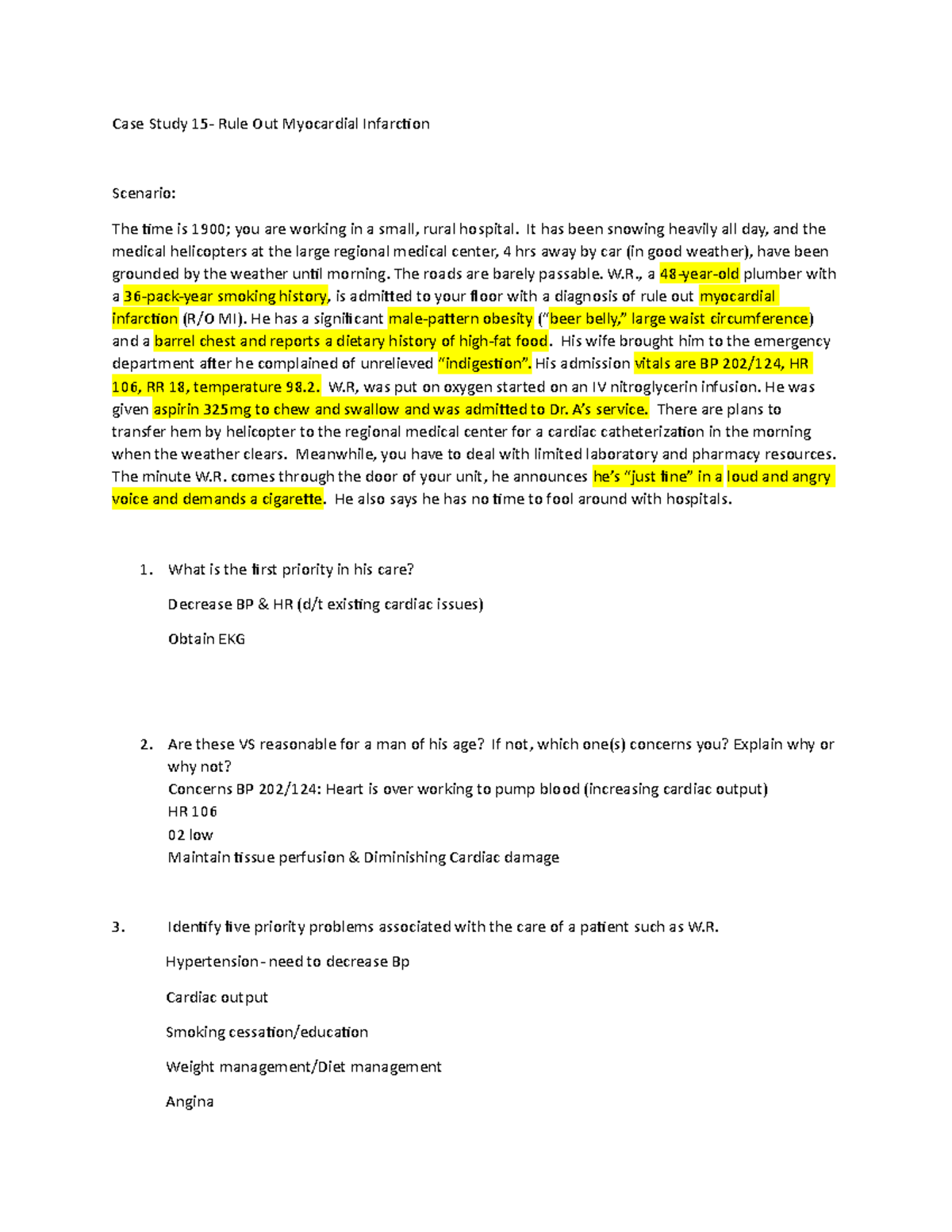 MI Case Study: Rule Out Myocardial Infarction (R/O MI) Analysis - Studocu