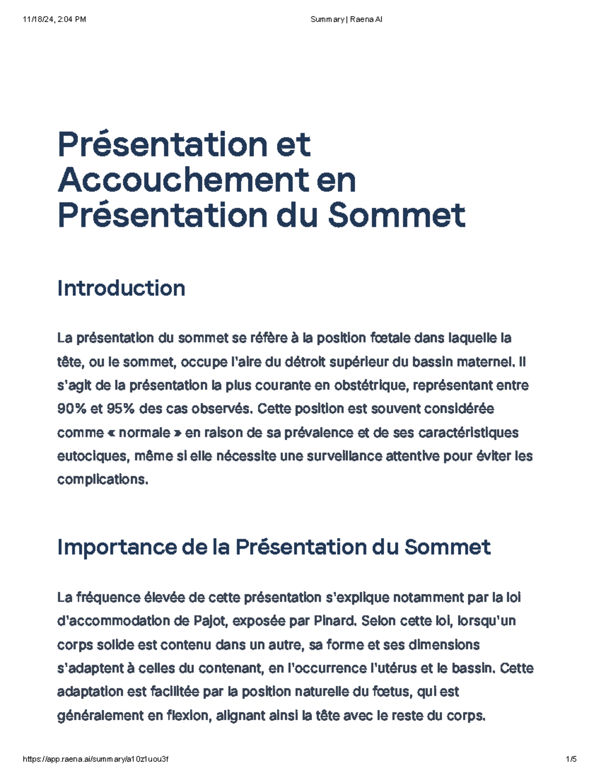 Présentation du Sommet en Obstétrique : Importance et Accouchement ...