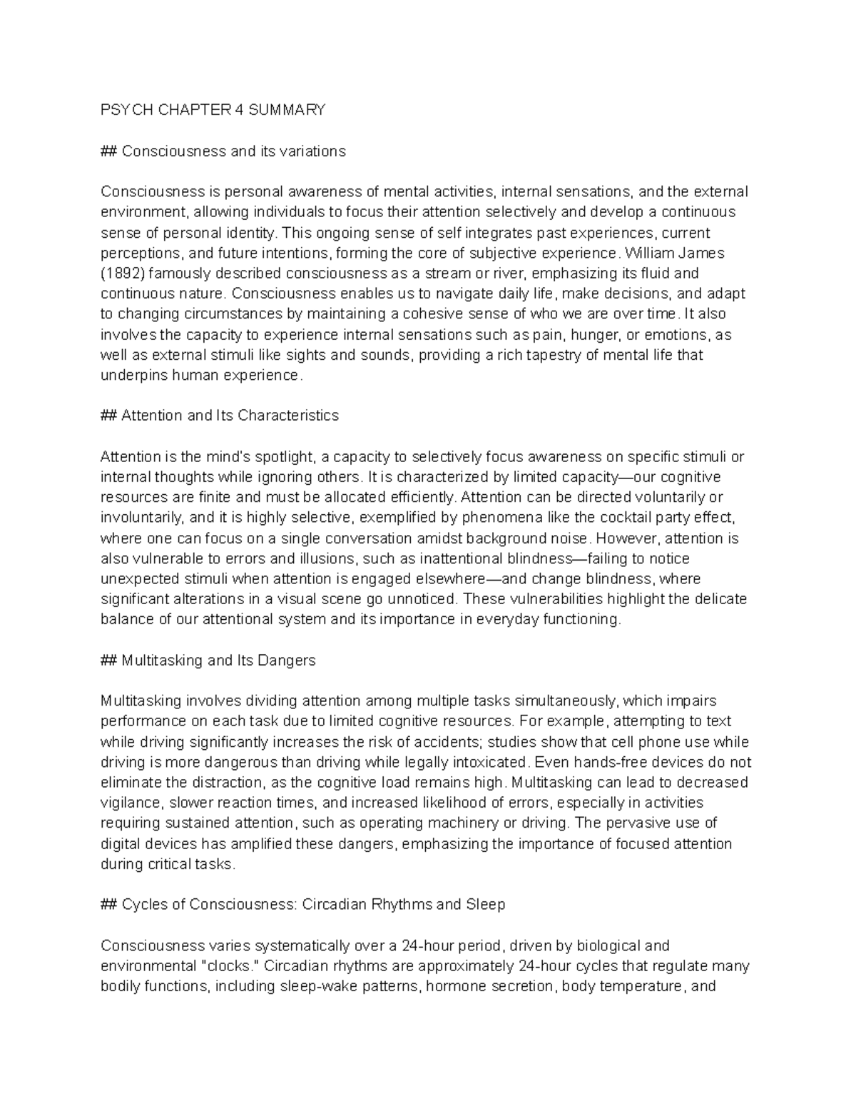 PSYCH CHAPTER 4 SUMMARY: Consciousness, Sleep, and Psychoactive Drugs ...