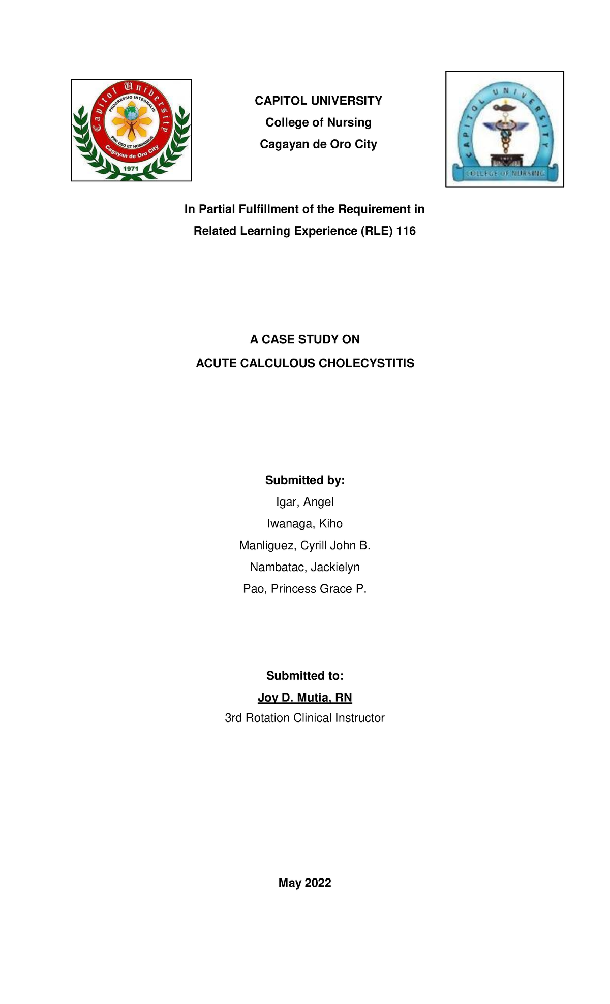 4 RLE 116 Final CASE Study: Nursing Care Plan on Acute Cholecystitis ...