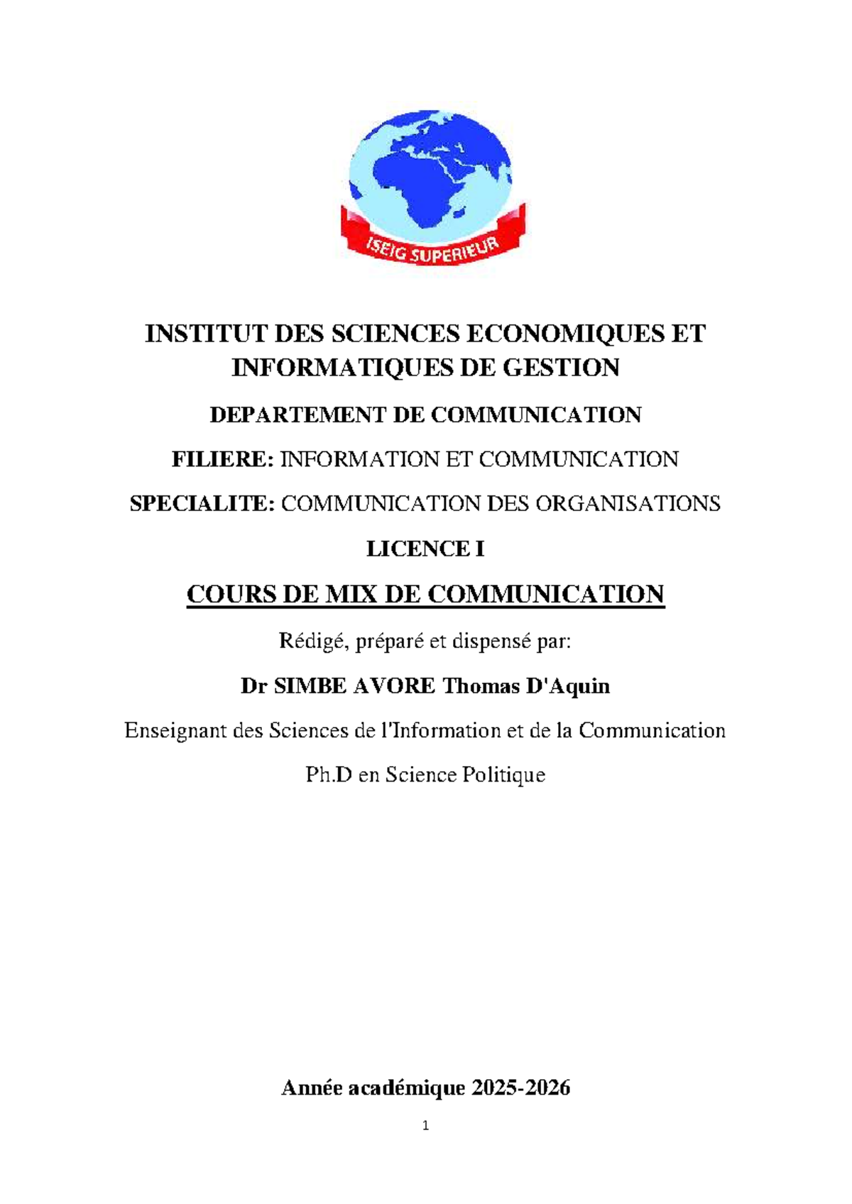Cours de Mix de Communication - Licence I (ISEI) - Studocu