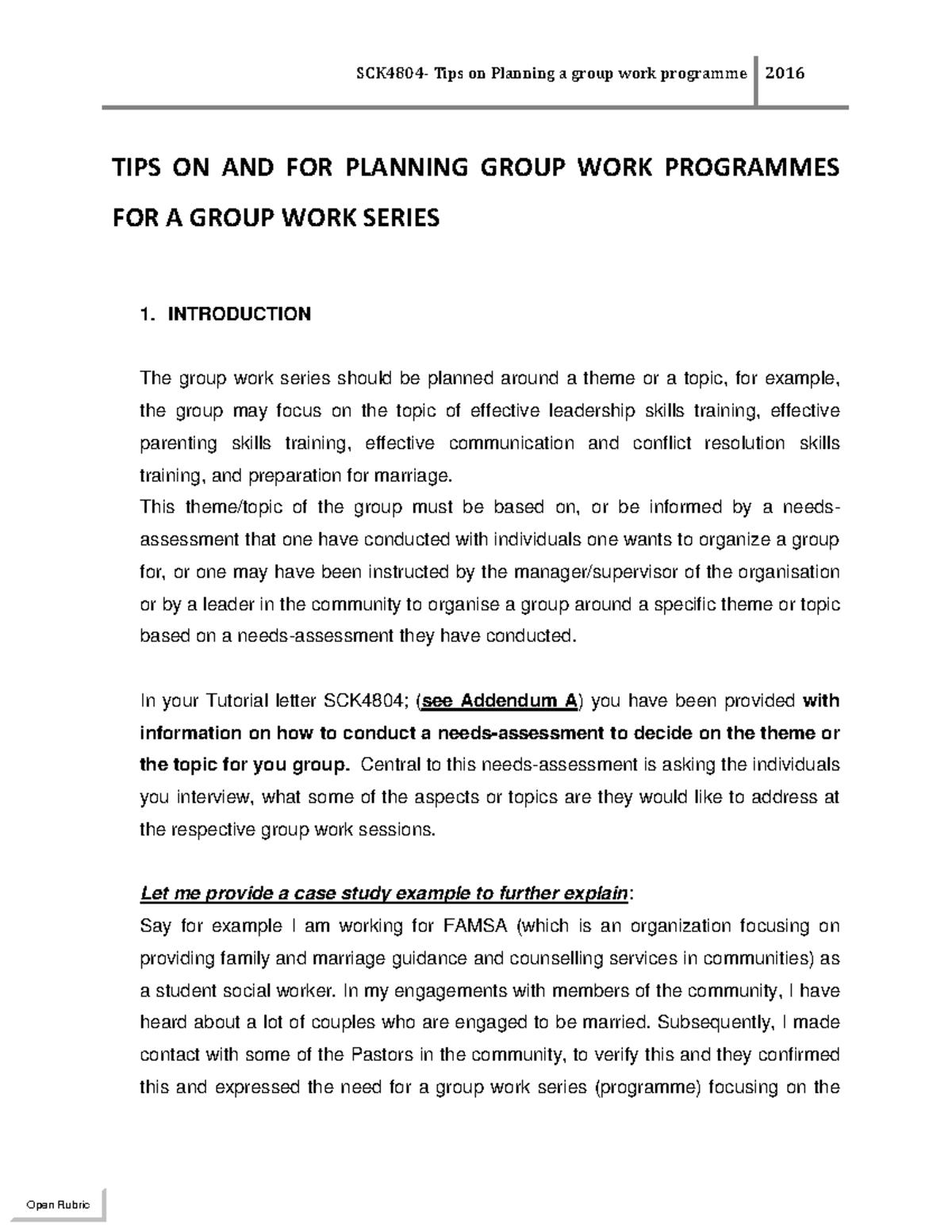 SCK4804-Effective Strategies for Planning Group Work Sessions - Studocu