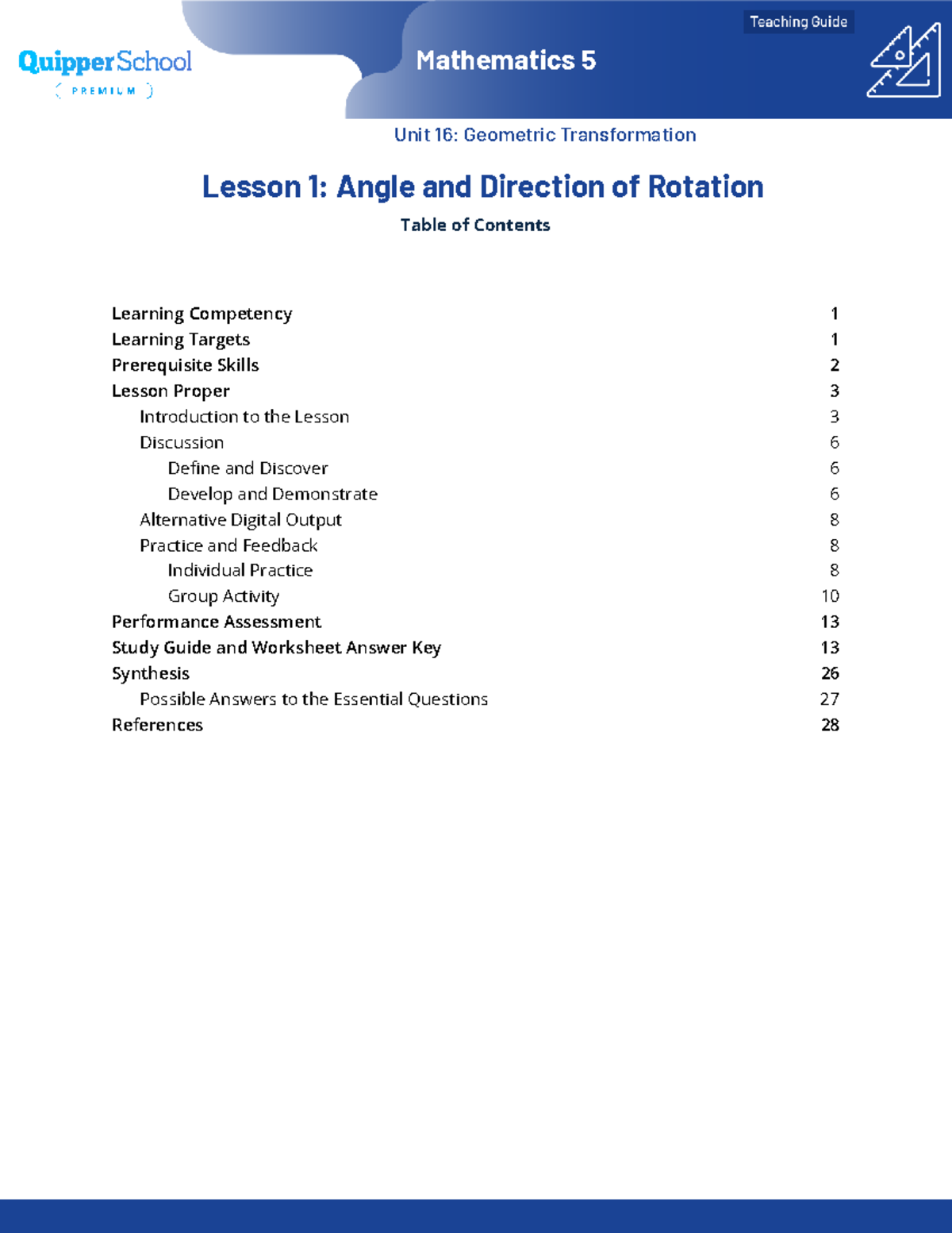 M5 Q4 1601: Geometric Transformation Lesson 1 - Angle & Direction of ...