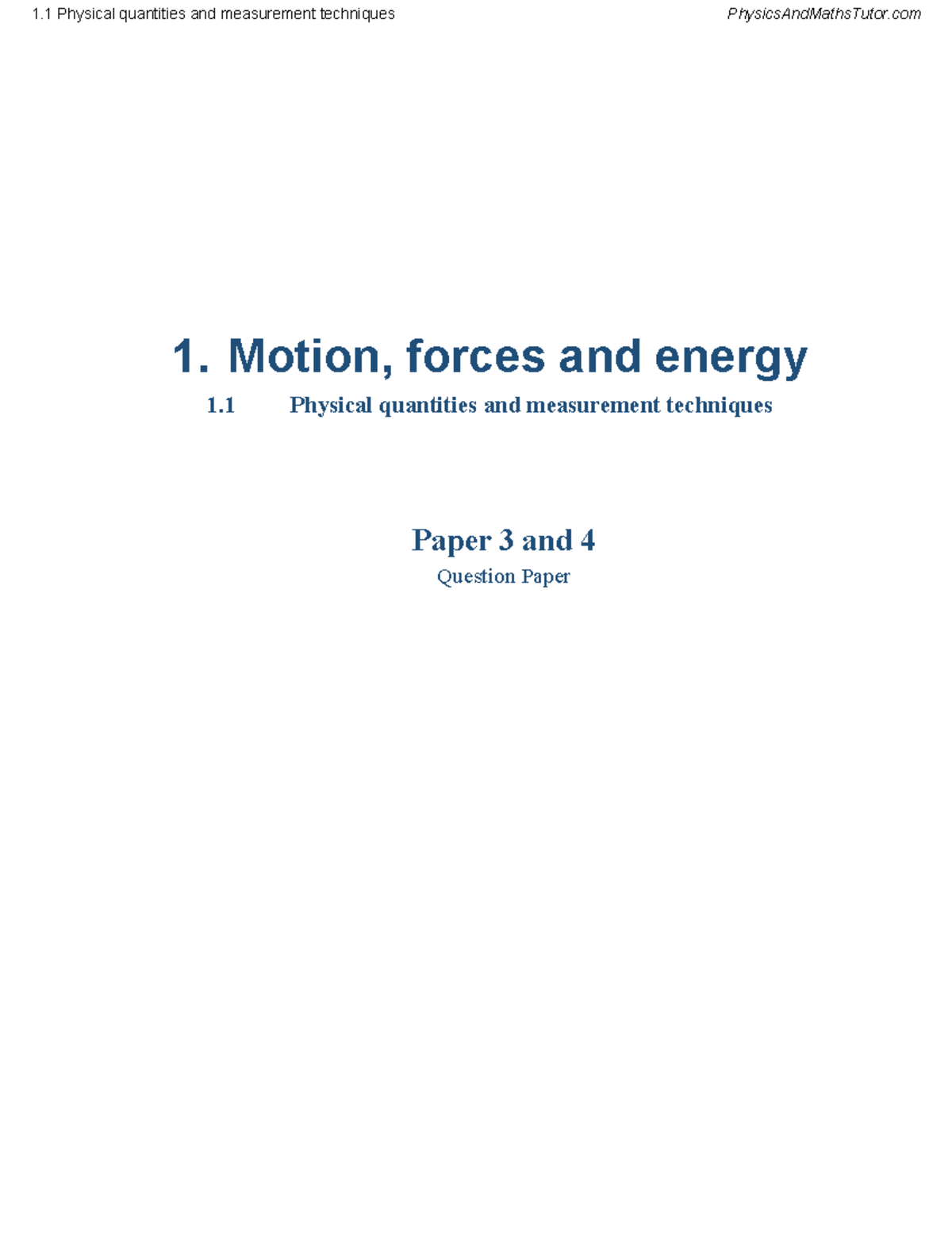 IGCSE Physics Paper 3 & 4: Physical Quantities & Measurement Techniques ...