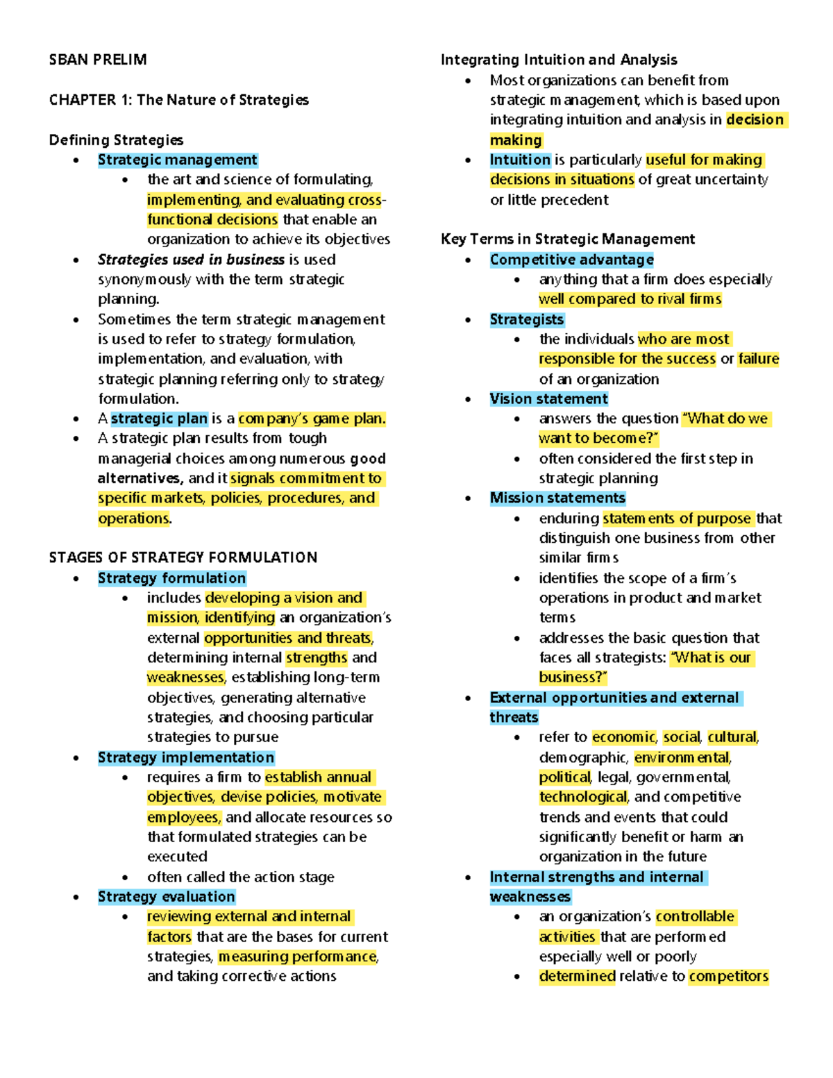 SBAN PRELIM LECTURE NOTES: Understanding Strategic Management - Studocu