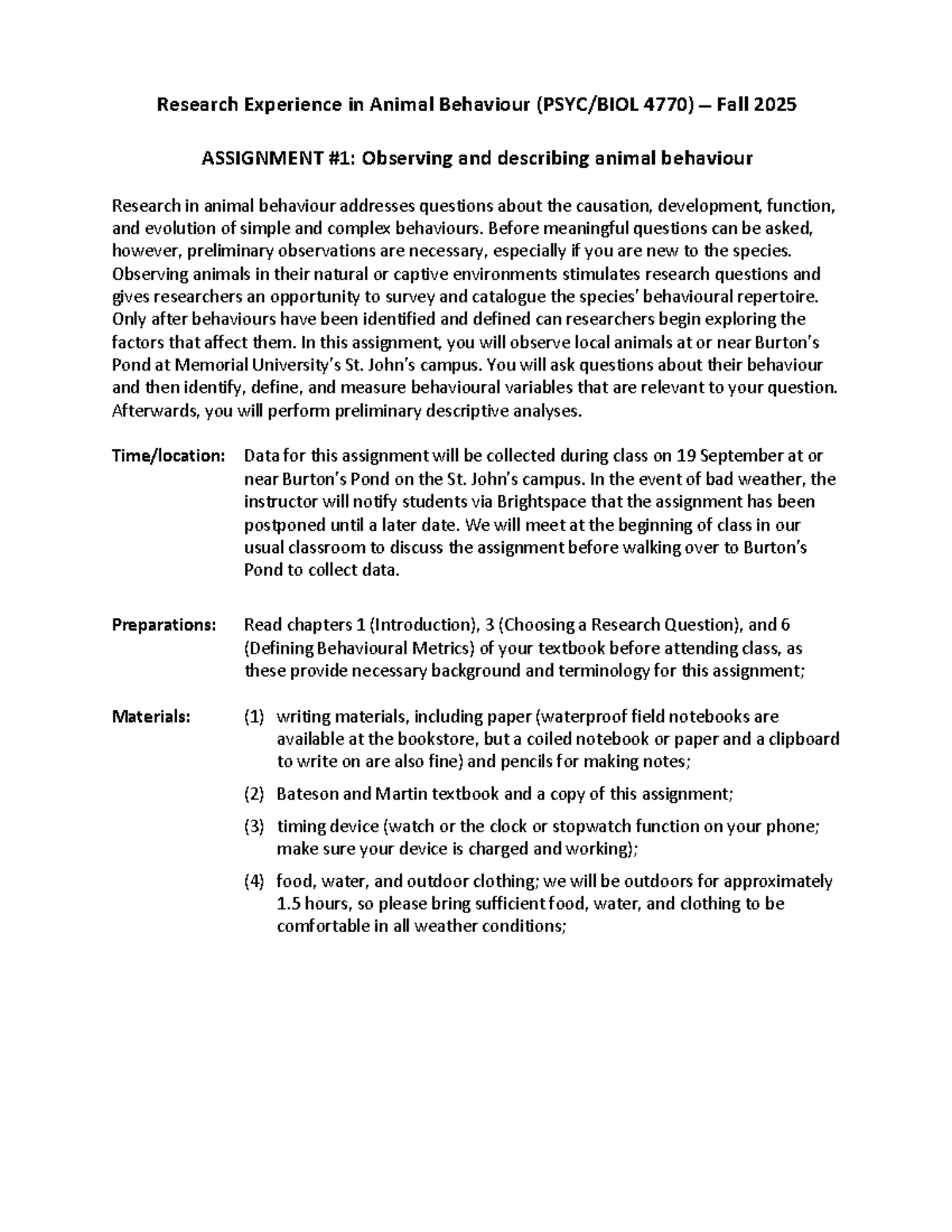 4770 Fall 2025 Assignment 1: Observing Animal Behaviour - Studocu