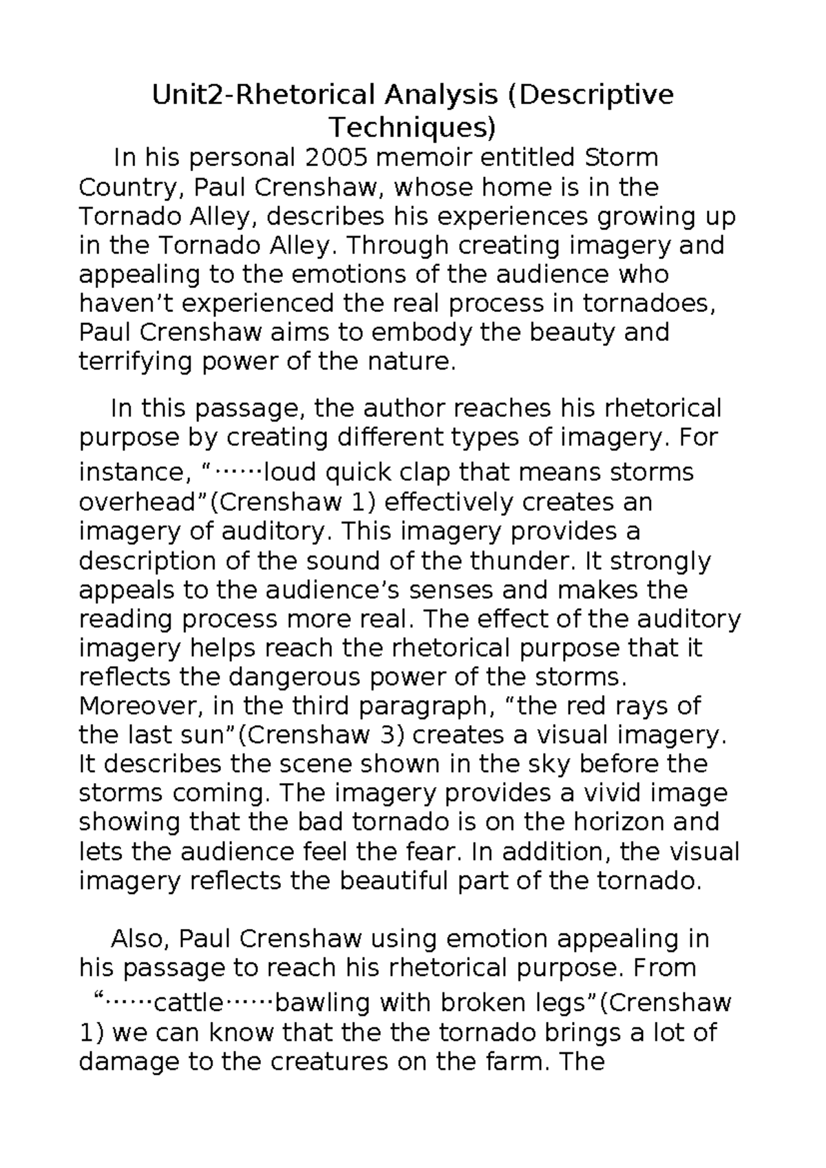 Unit 2 - Rhetorical Analysis: Descriptive Techniques in Crenshaw's ...