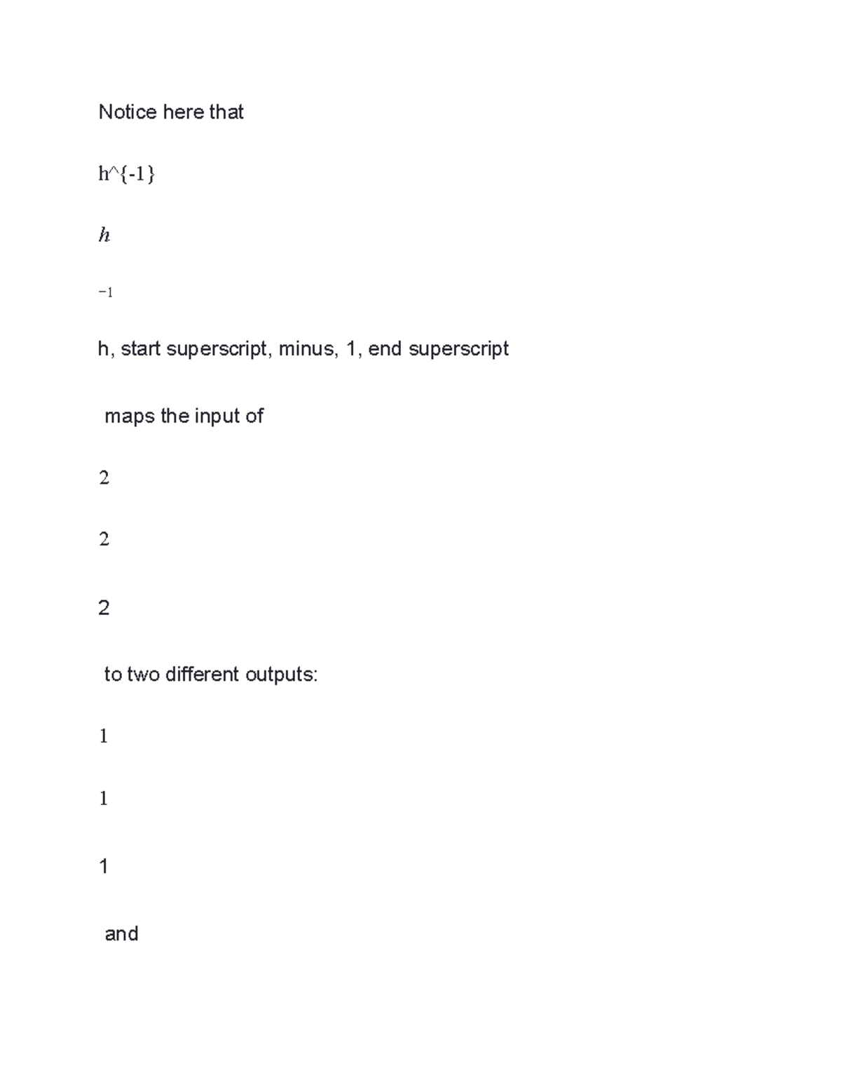 Calc Prep basics - Notice here that h^{-1} h − h, start superscript ...