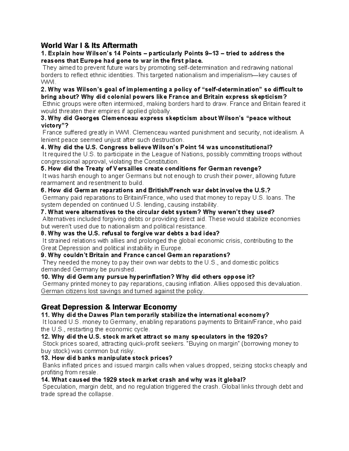 Study Guide: Final History Exam on WWI, Interwar Period, and WWII - Studocu