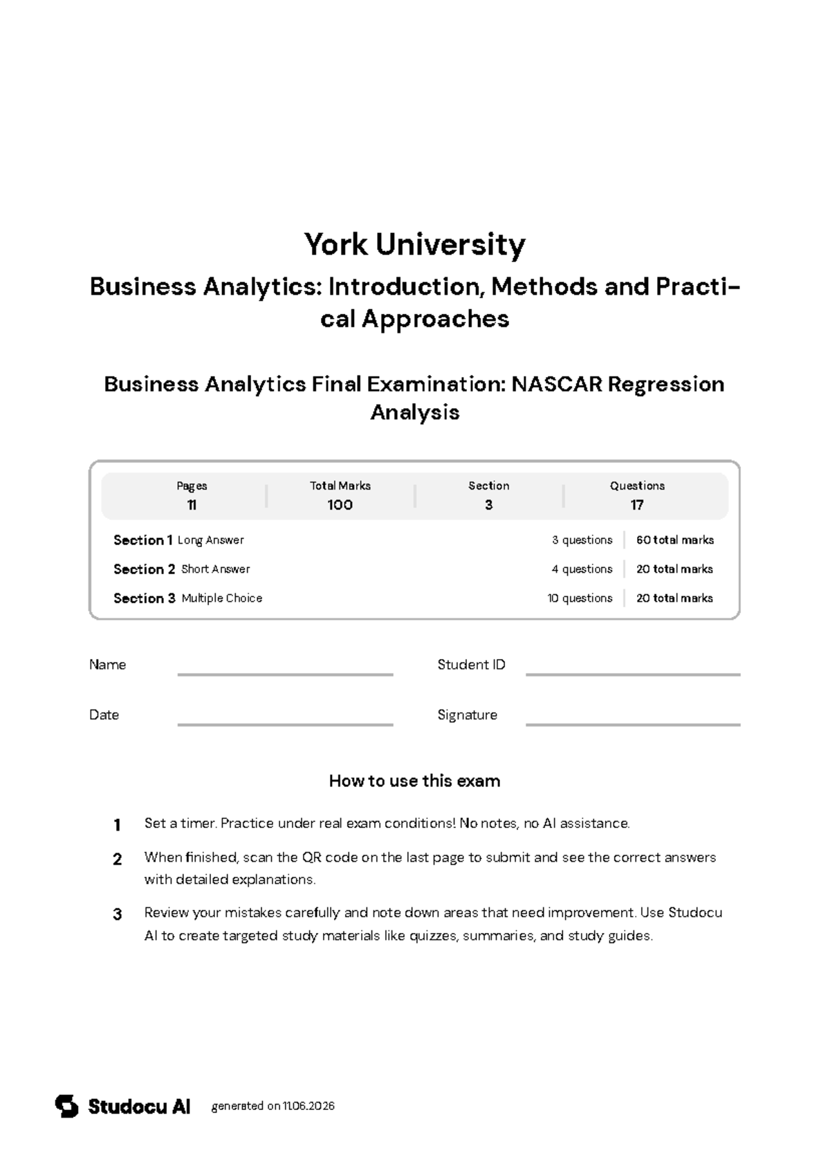 Business Analytics Final Exam: NASCAR Regression Analysis - Studocu