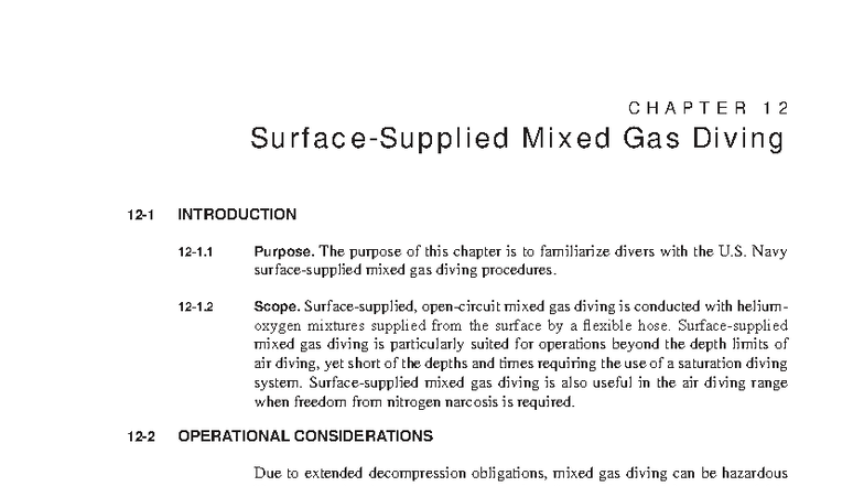 CHAPTER 12 Mixed Gas Diving: Surface Supplied Procedures and Safety ...