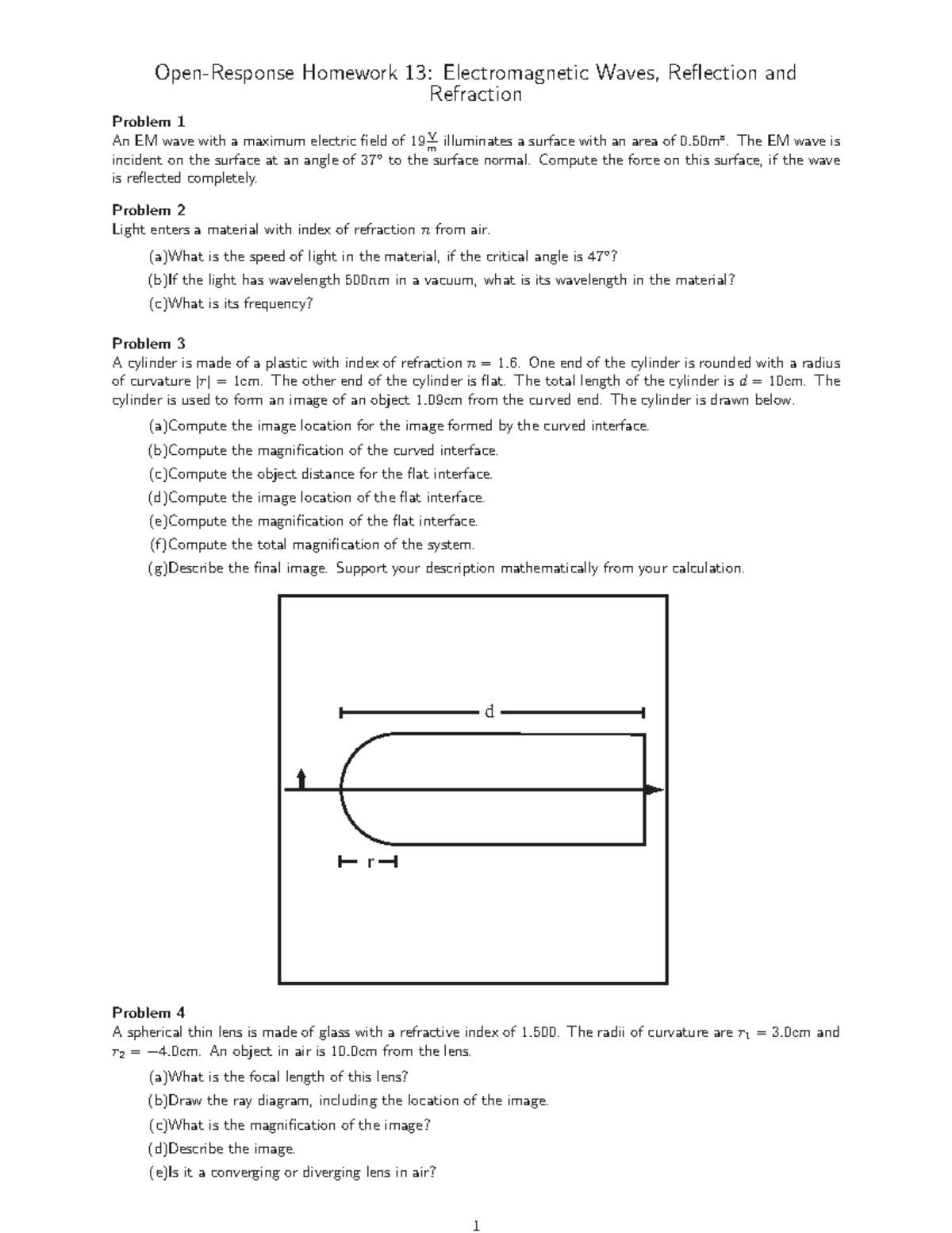 Hw - homework - Open-Response Homework 13: Electromagnetic Waves ...