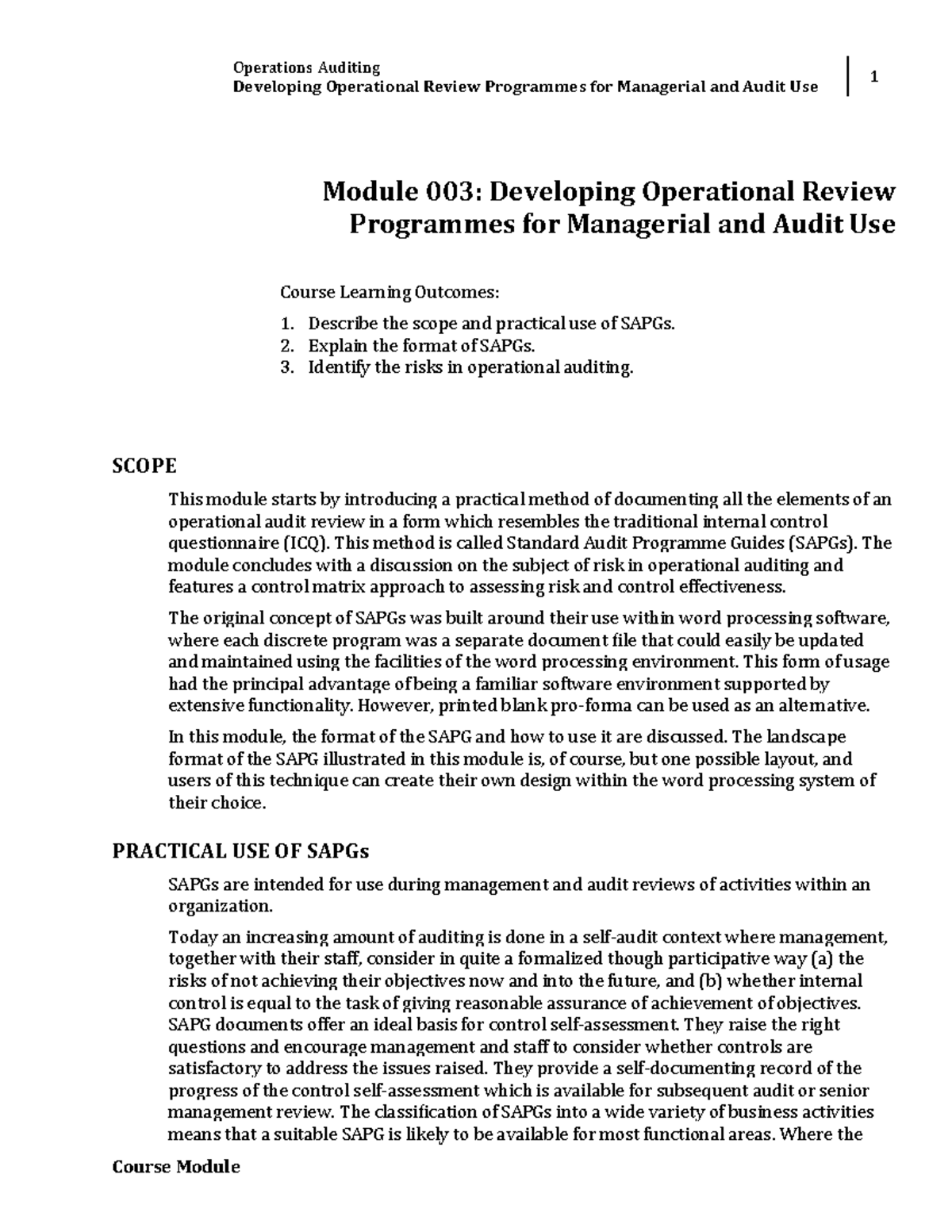 Module 003: Operations Auditing - Developing SAPGs for Management ...