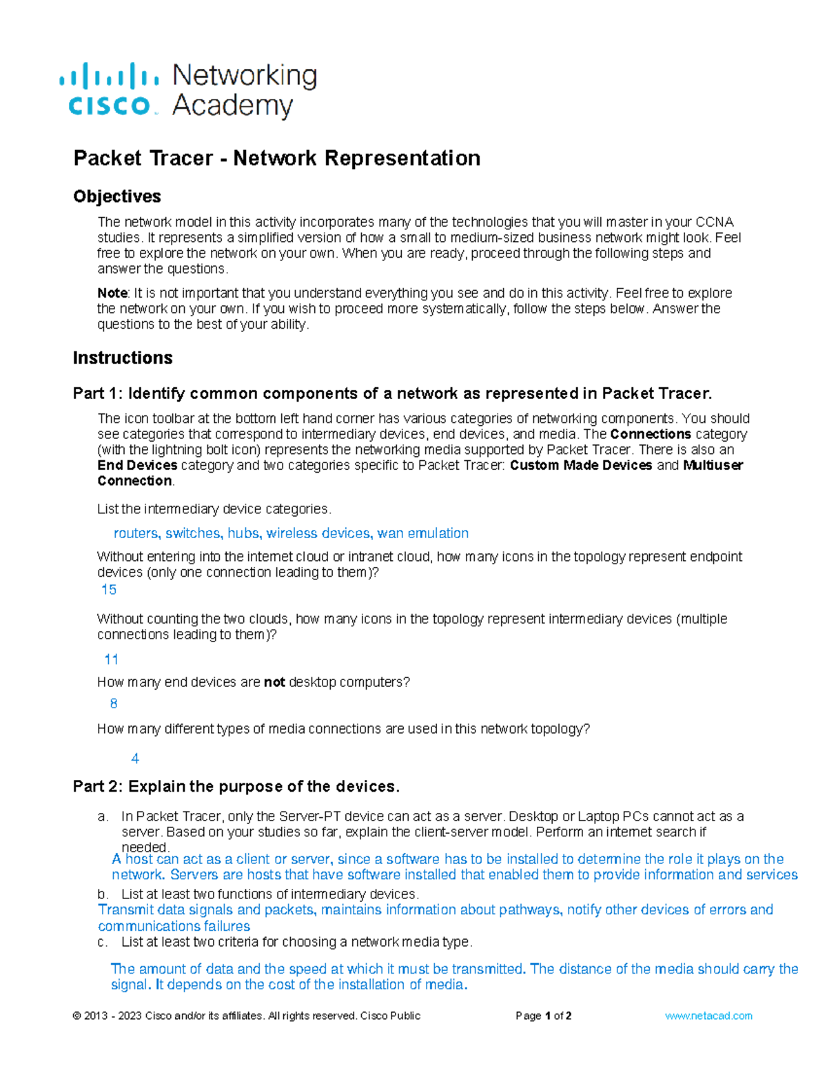 CCNA Packet Tracer Network Representation Guide - Studocu