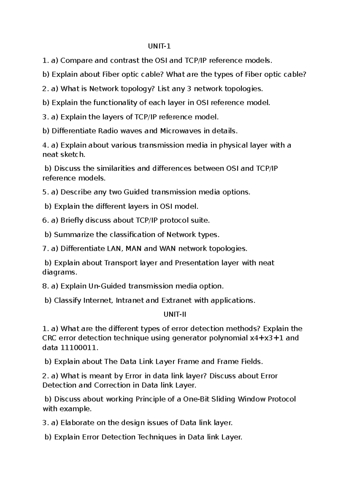 CN 101: Comprehensive Question Bank on OSI Model, Network Topologies, and - Studocu