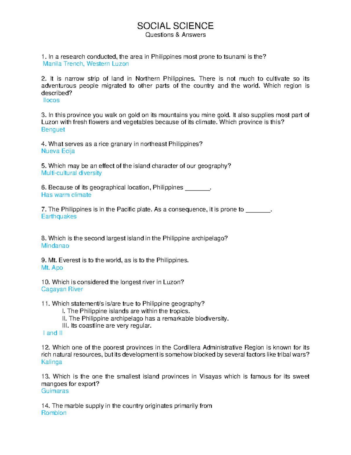 Social Science Questions Answers - SOCIAL SCIENCE Questions & Answers ...