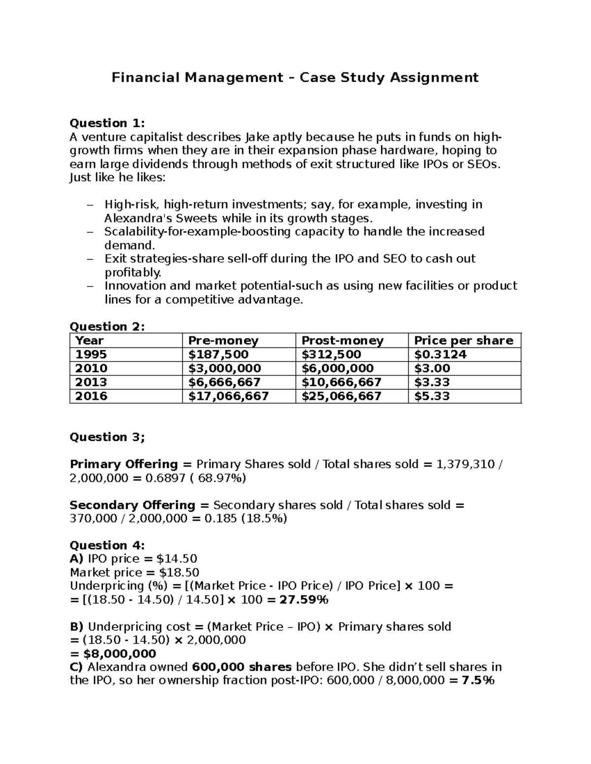 Financial Case Study real - Financial Management – Case Study ...