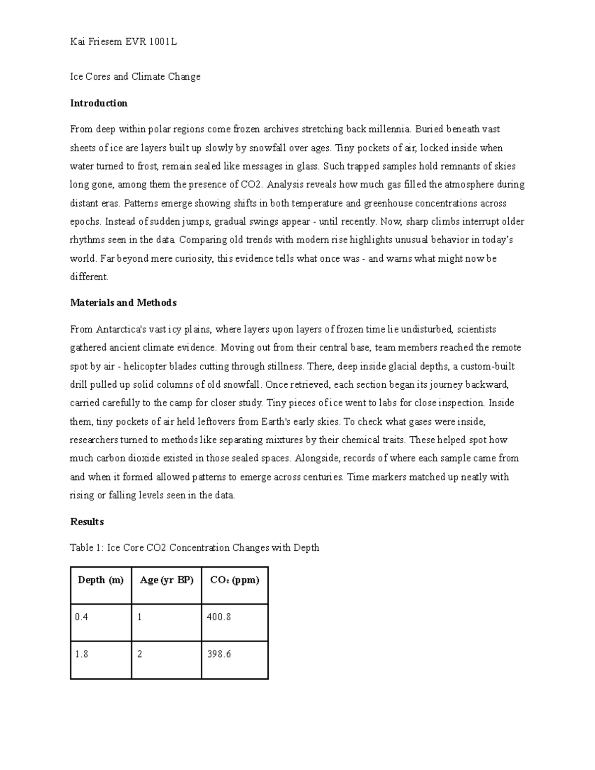 Lab Report 3: Ice Cores and Climate Change Analysis - EVR 1001L - Studocu