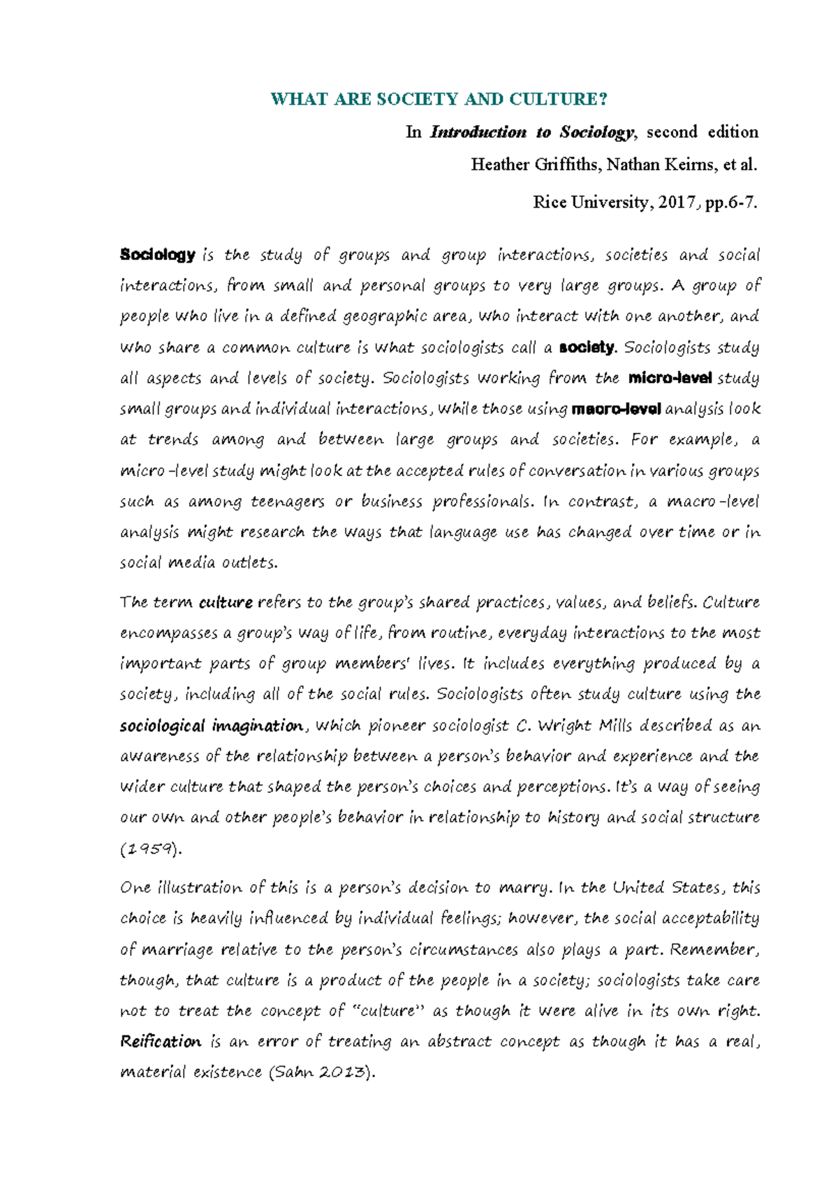 Society and Culture: Key Concepts in Sociology (SOC101) - Studocu