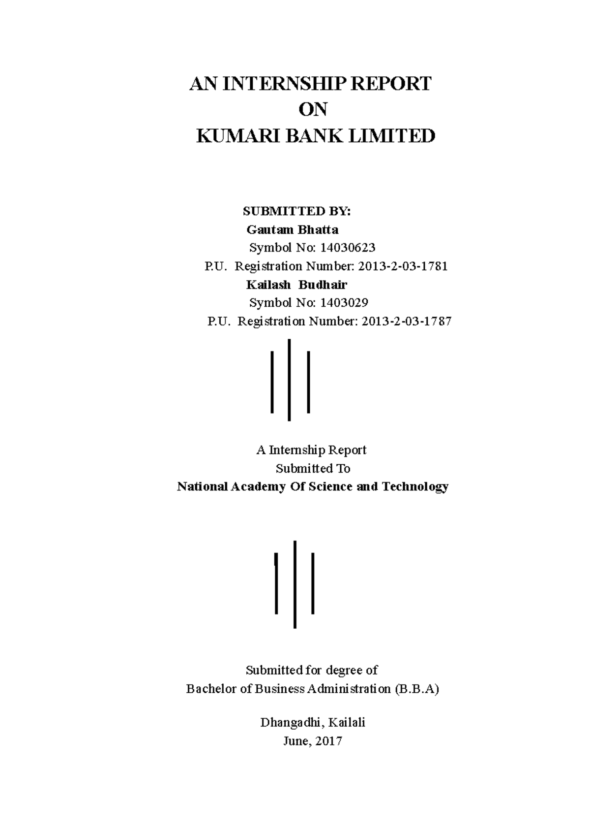 Internship Report on Kumari Bank Limited - BBA Program - Studocu