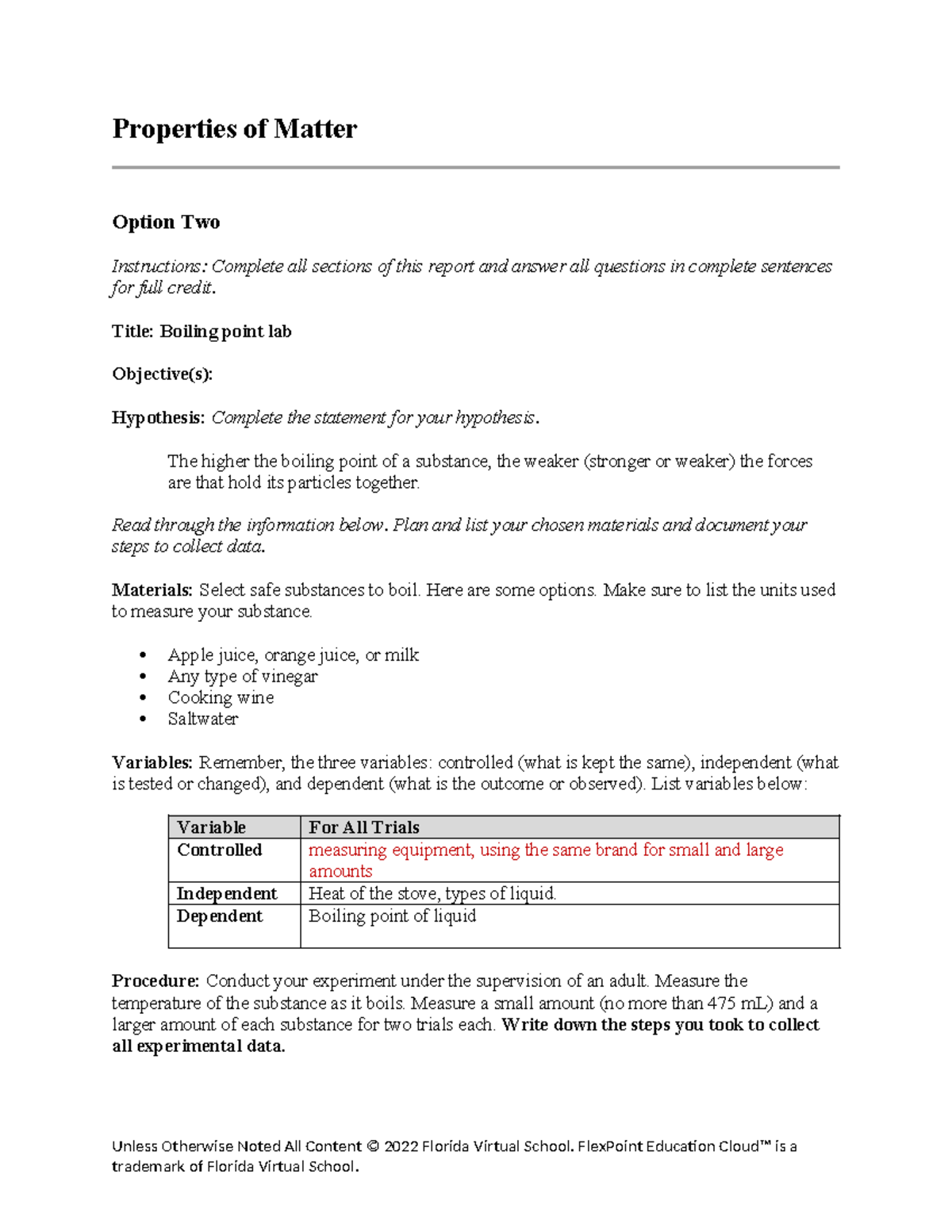 Properties of Matter Lab Report: Boiling Points Analysis - Studocu