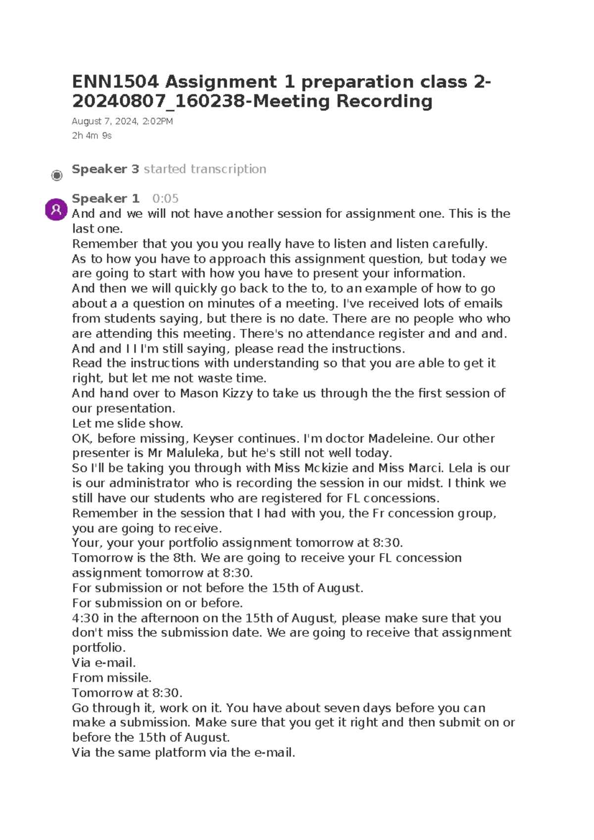 ENN1504 Assignment 1 Preparation Class Recording - Key Insights and ...