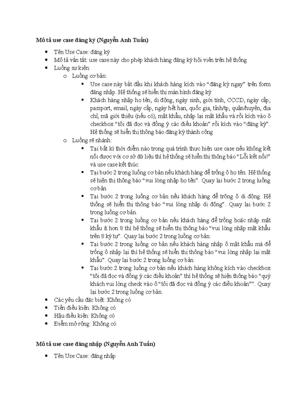 Mo ta use case hdv - Mô tả use case đăng ký (Nguyễn Anh Tuấn) Tên Use ...