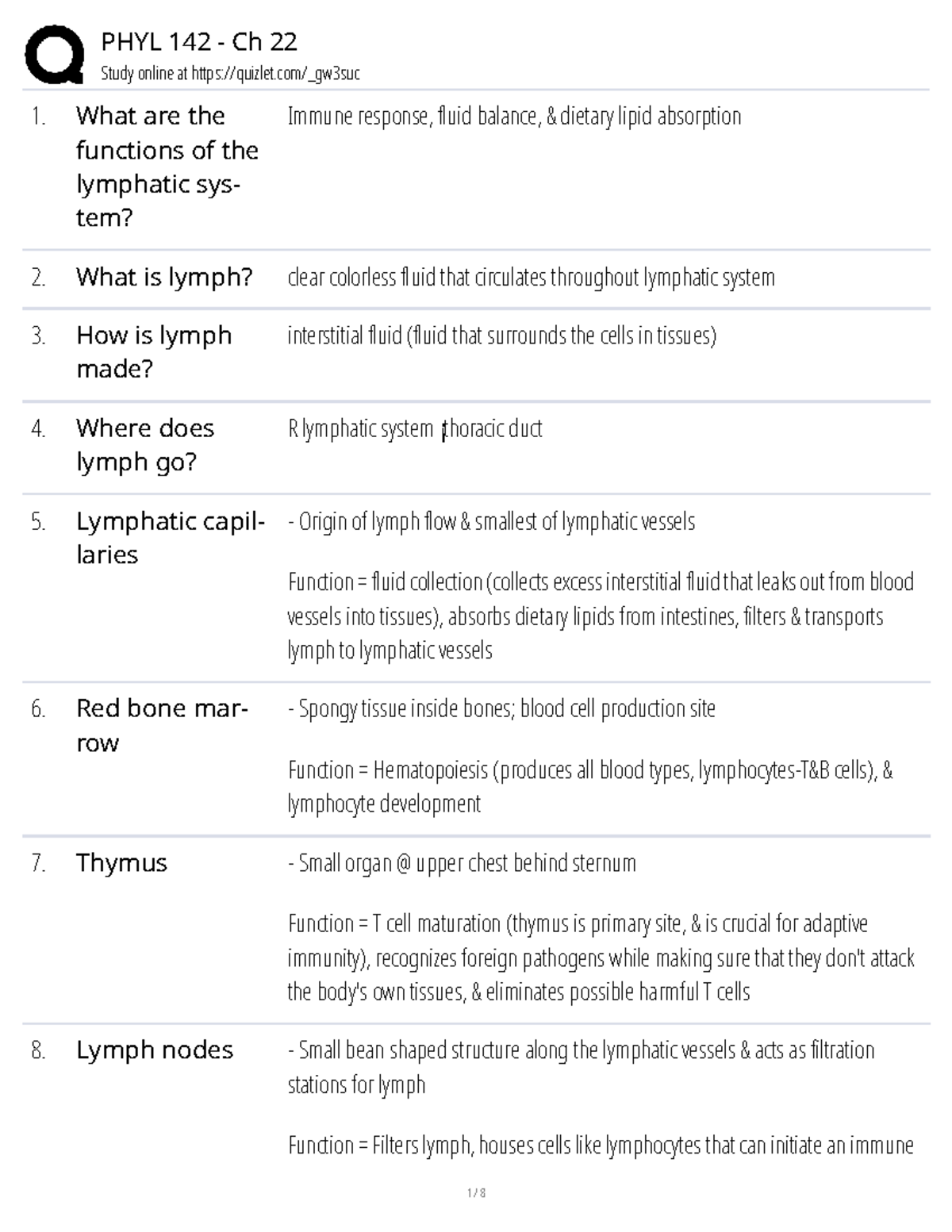 PHYL 142 - Ch 22: Functions of the Immune System and Lymphatic ...