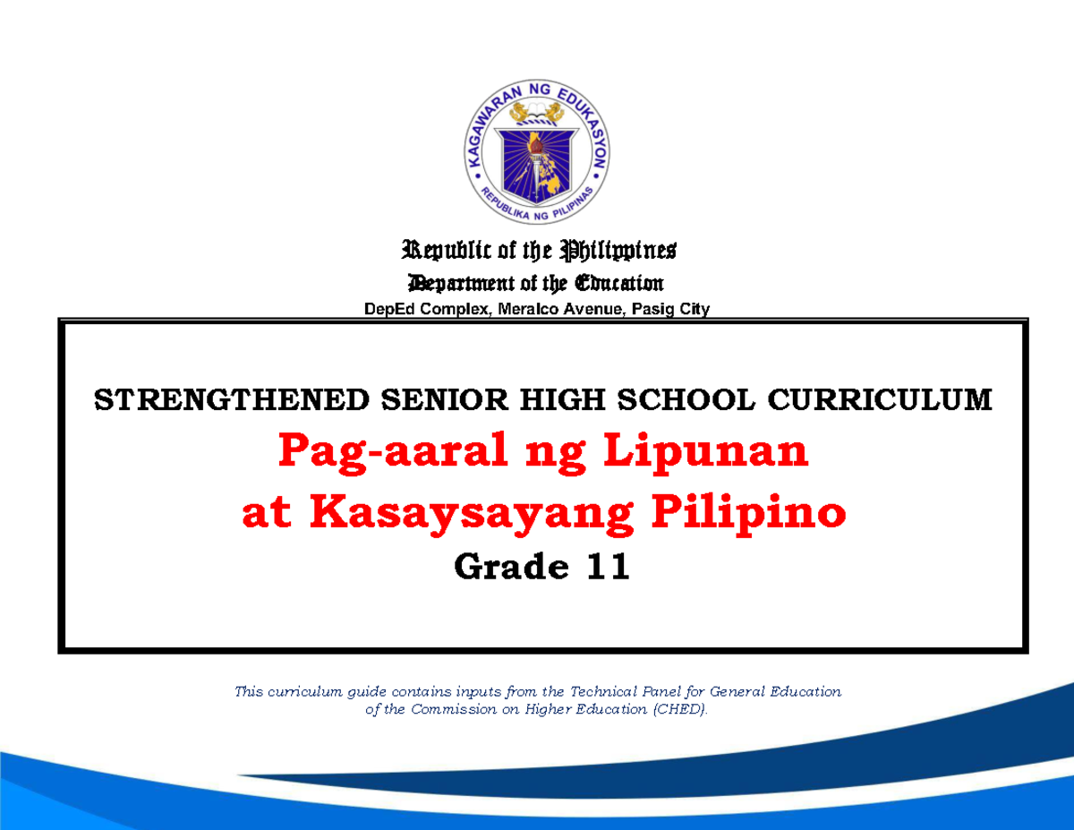 SHS Life Skills: Pag-aaral ng Lipunan at Kasaysayang Pilipino 2025 - Studocu