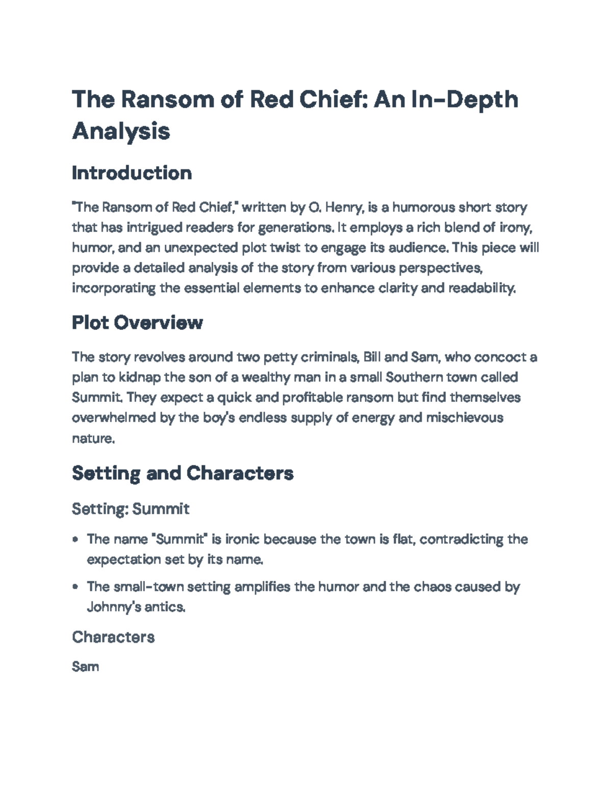 The Ransom of Red Chief: A Detailed Analysis of O. Henry's Story - The ...