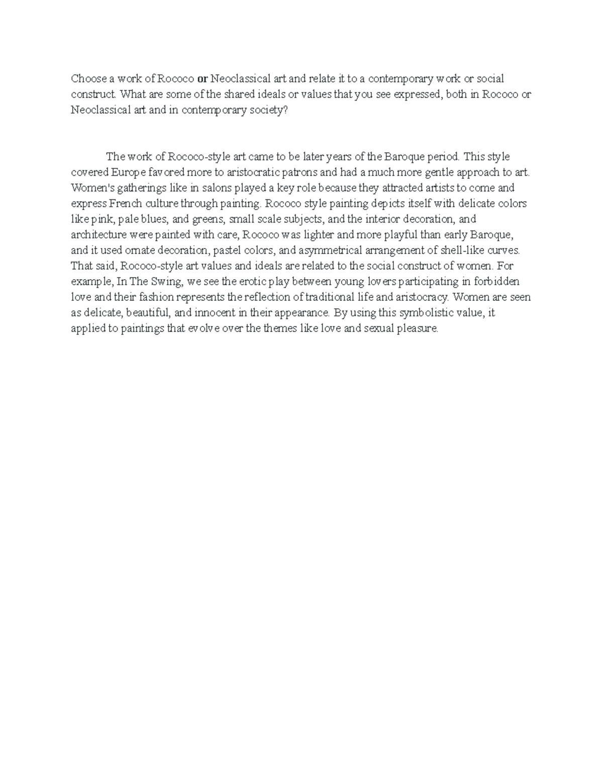 FAS 202 - Rococo vs. Neoclassical Art: Ideals in Society Discussion ...