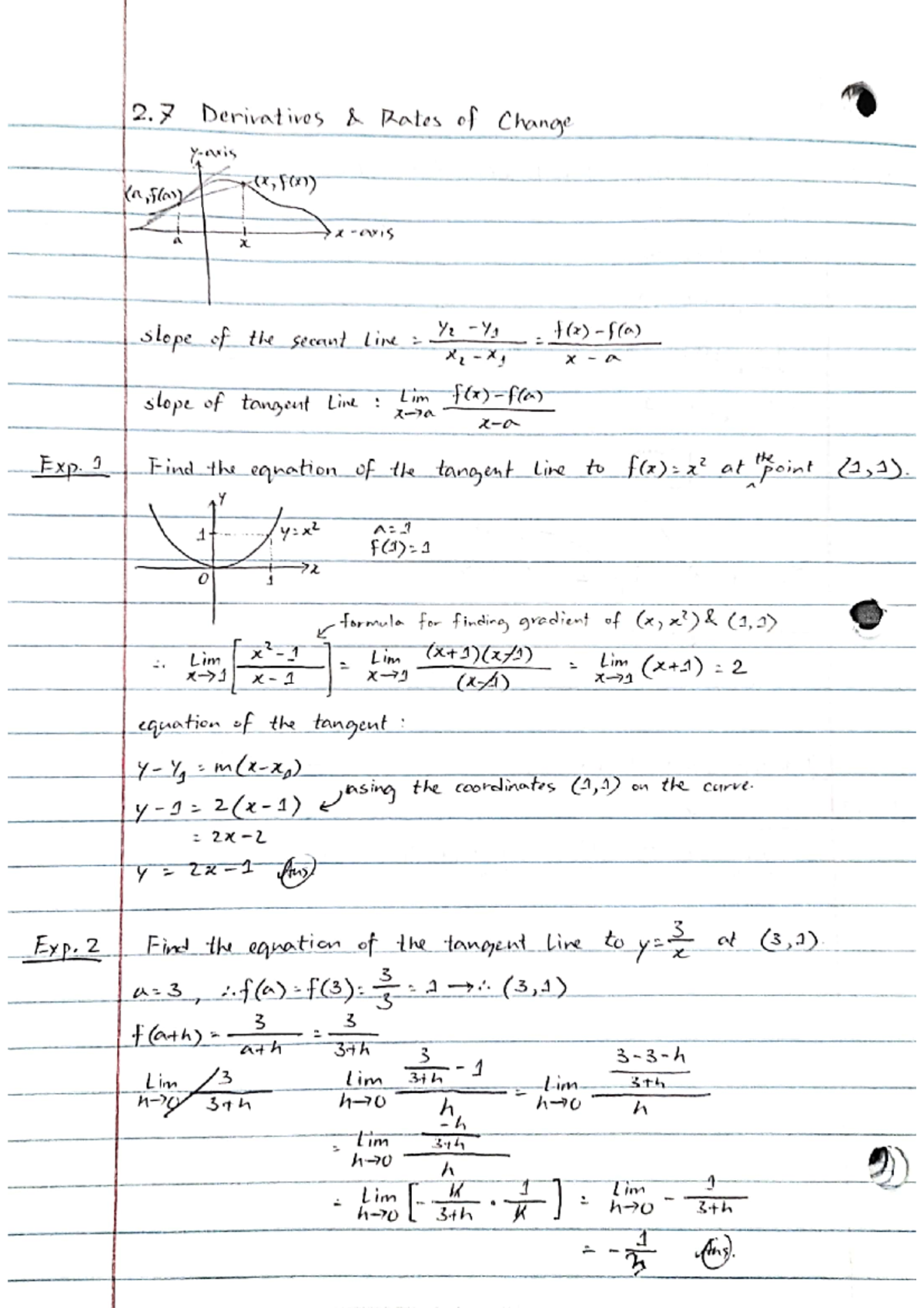 Calculus Derivatives - Lecture Notes on Rates of Change and Tangent ...