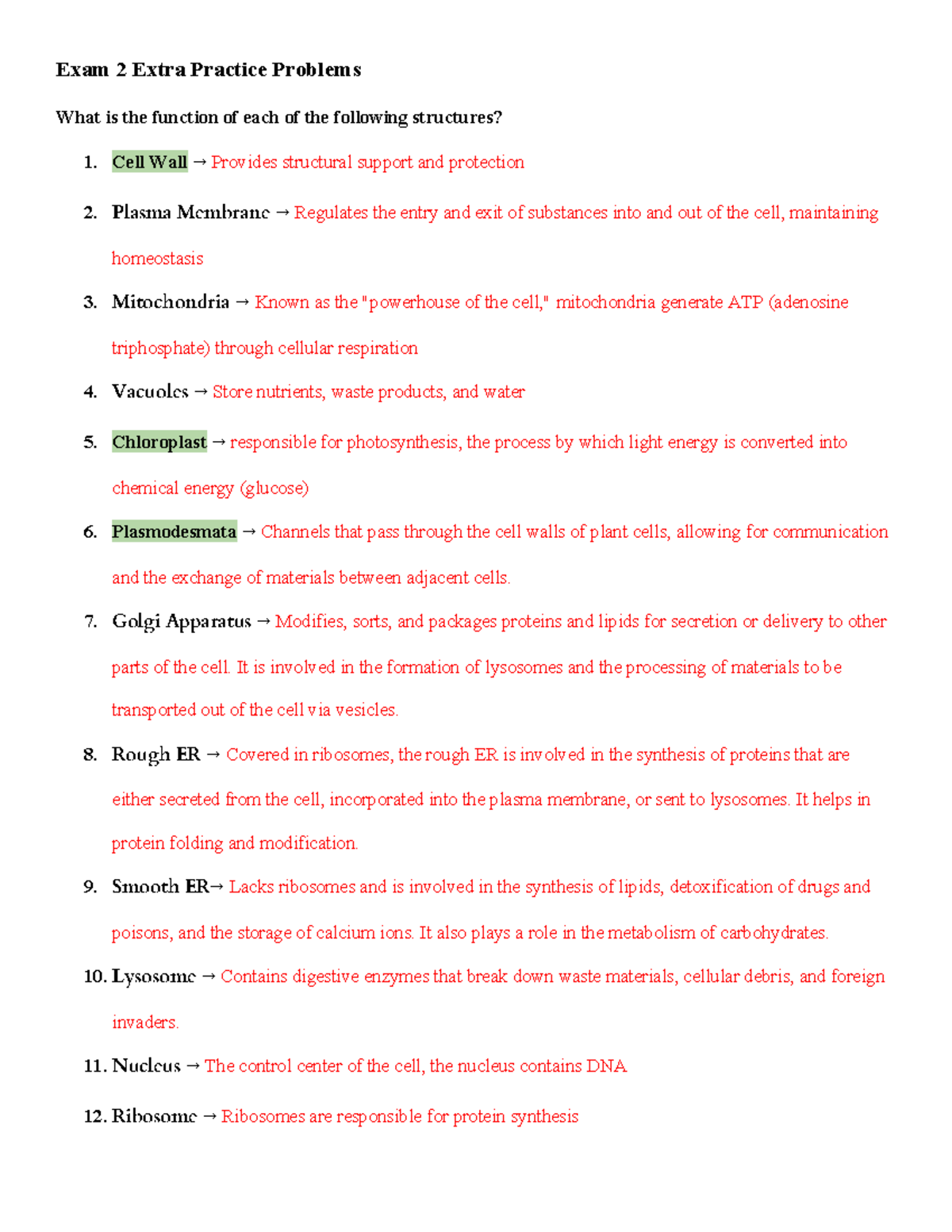 Cell Biology: Exam 2 Extra Practice Problems and Concepts - Studocu