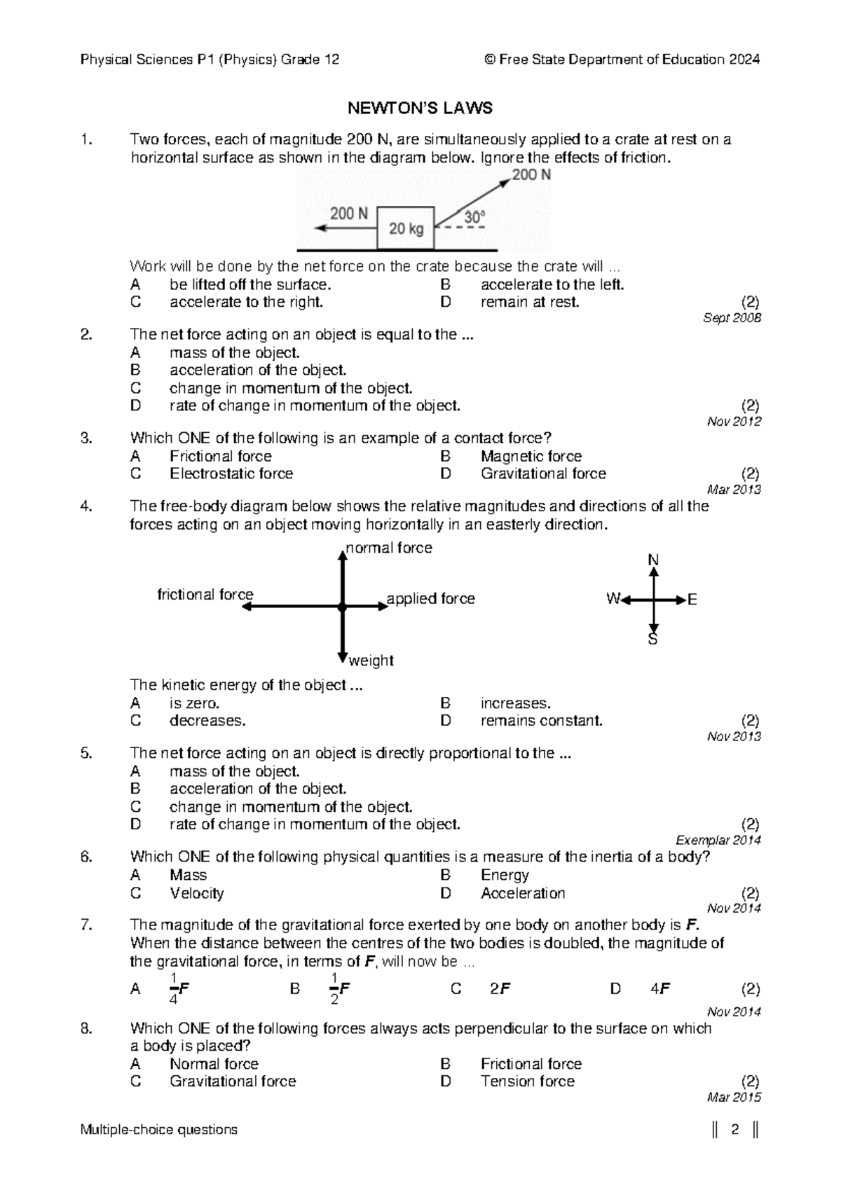 Physical Sciences P1 (Physics) Grade 12 2024 Mega Question Paper ...