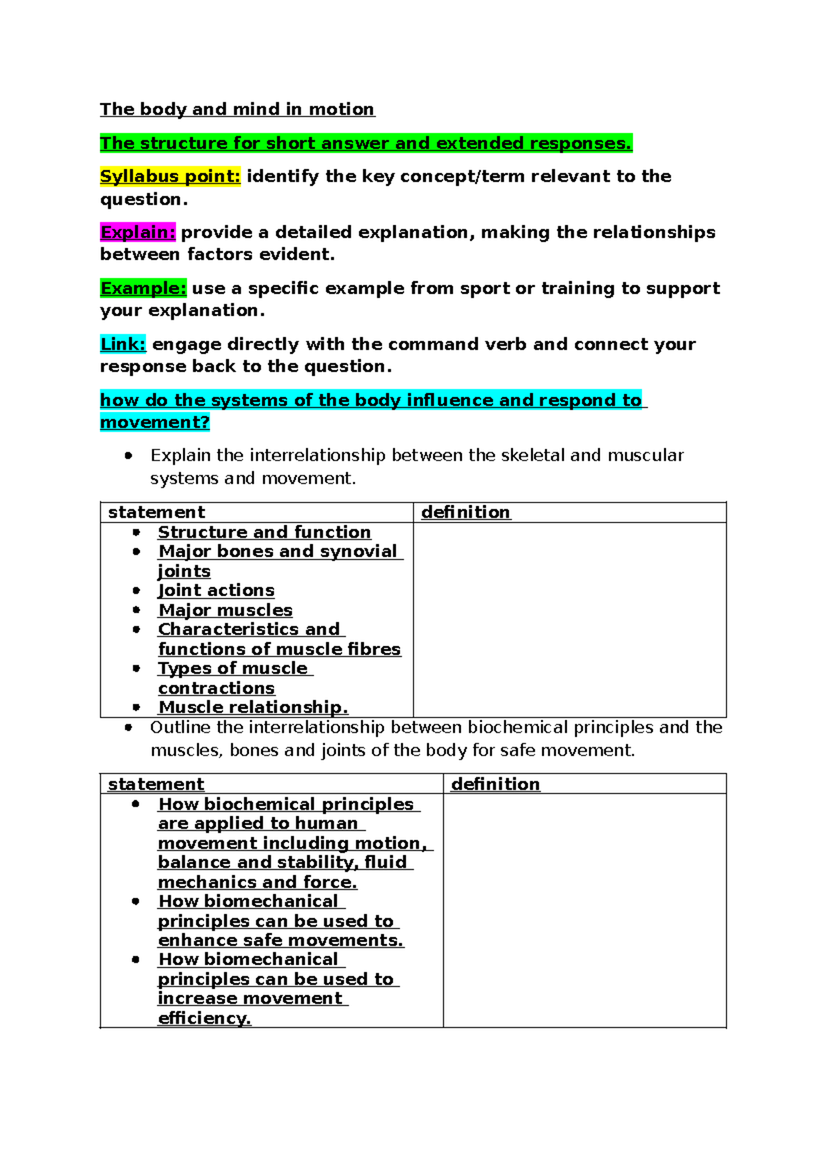 Notes: Body and Mind in Motion - Key Concepts and Interrelationships ...