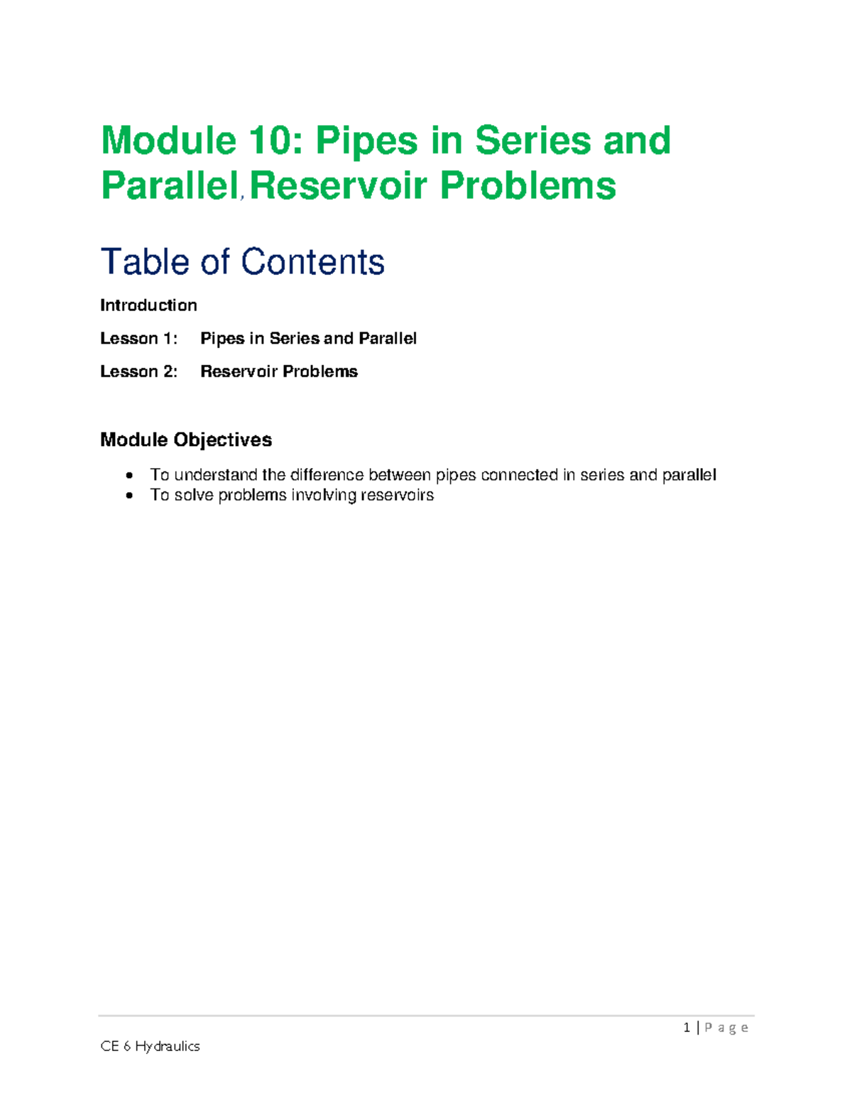 Hydraulics Lecture 9: Series & Parallel Pipe Systems and Reservoirs ...