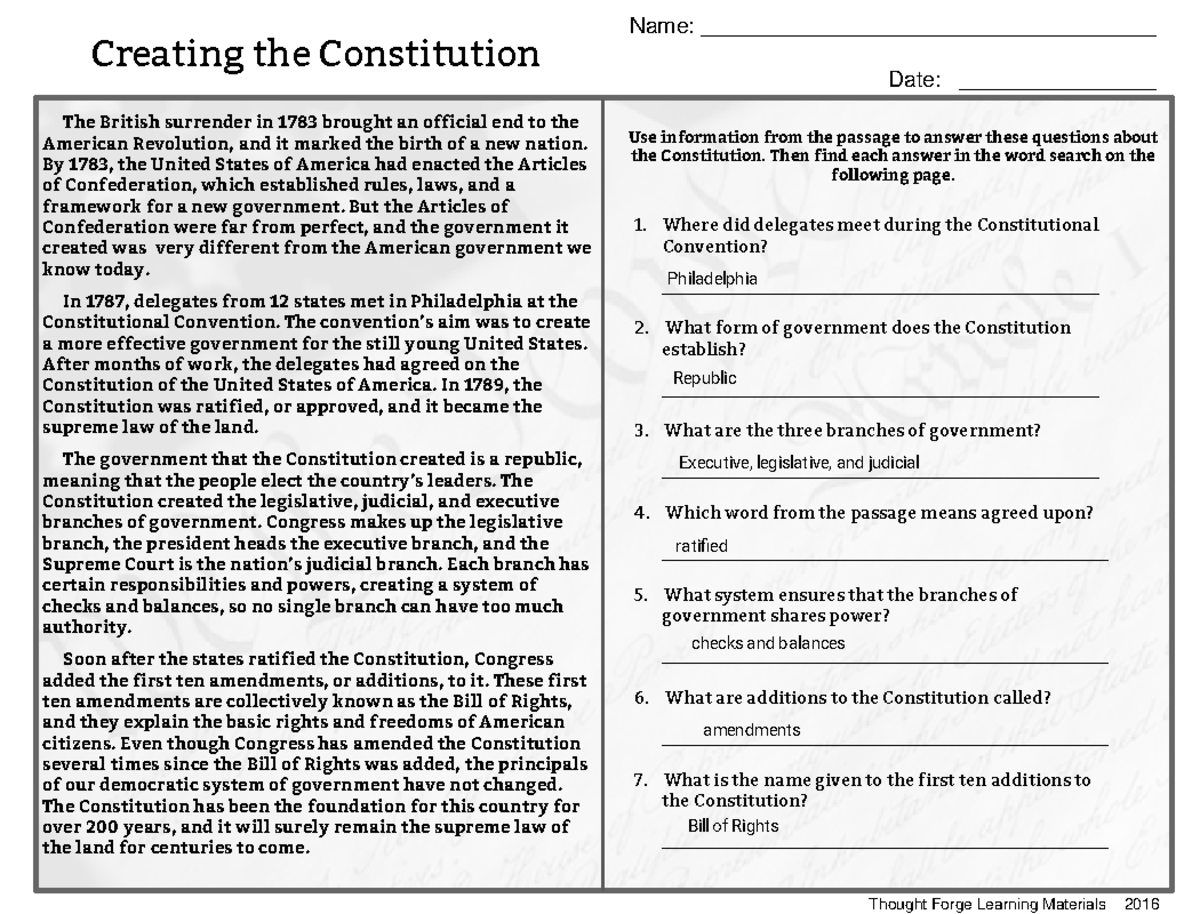 Constitution Worksheet - Understanding U.S. Government Fundamentals - Studocu