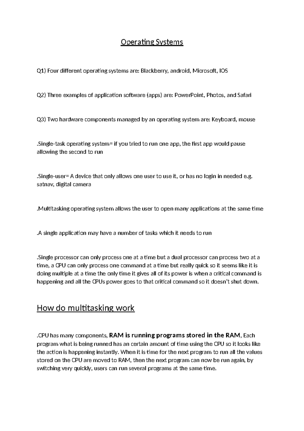 Operating Systems Overview - Key Concepts and Examples - Studocu