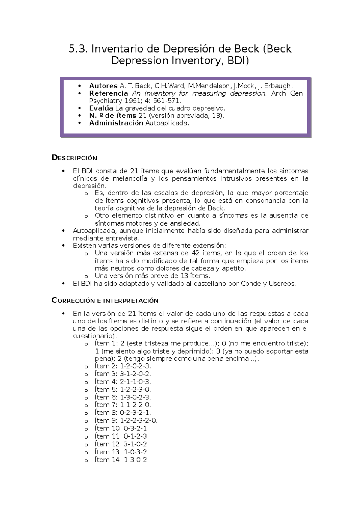 Inventario de Depresión de Beck - 5. Inventario de Depresión de Beck ...